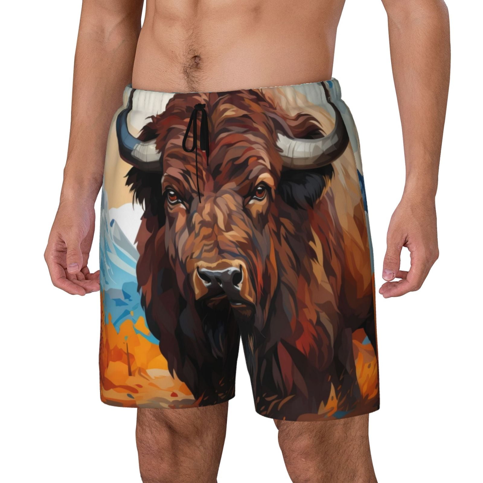 Cauagu Oil Painting Style Iceberg Yak Print Mens Swim Trunks Quick Dry ...