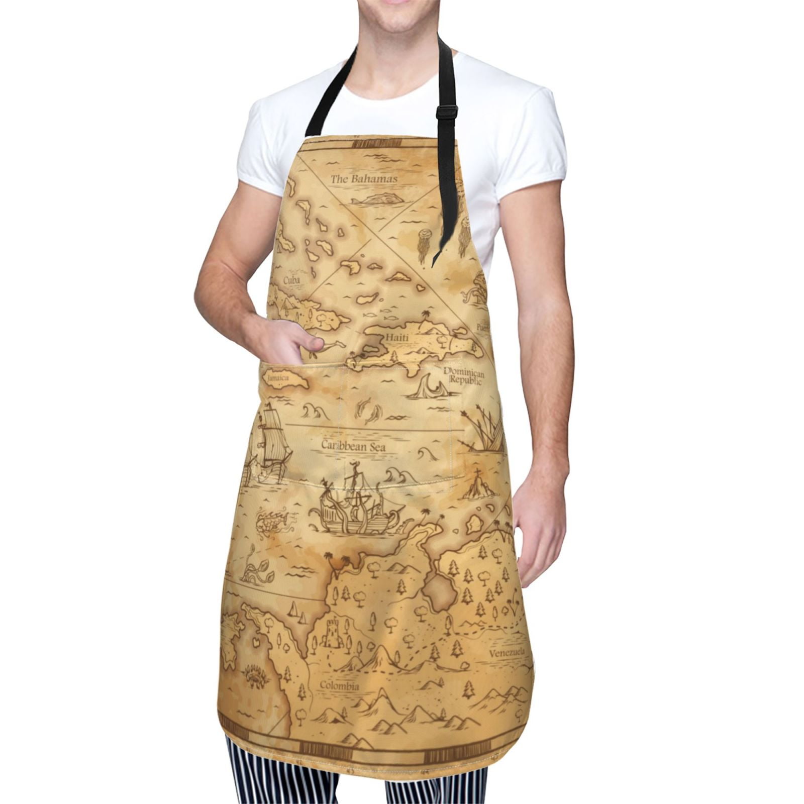 Cauagu Old Vintage Map Of Sea Aprons with Pockets,Waterproof Apron for ...
