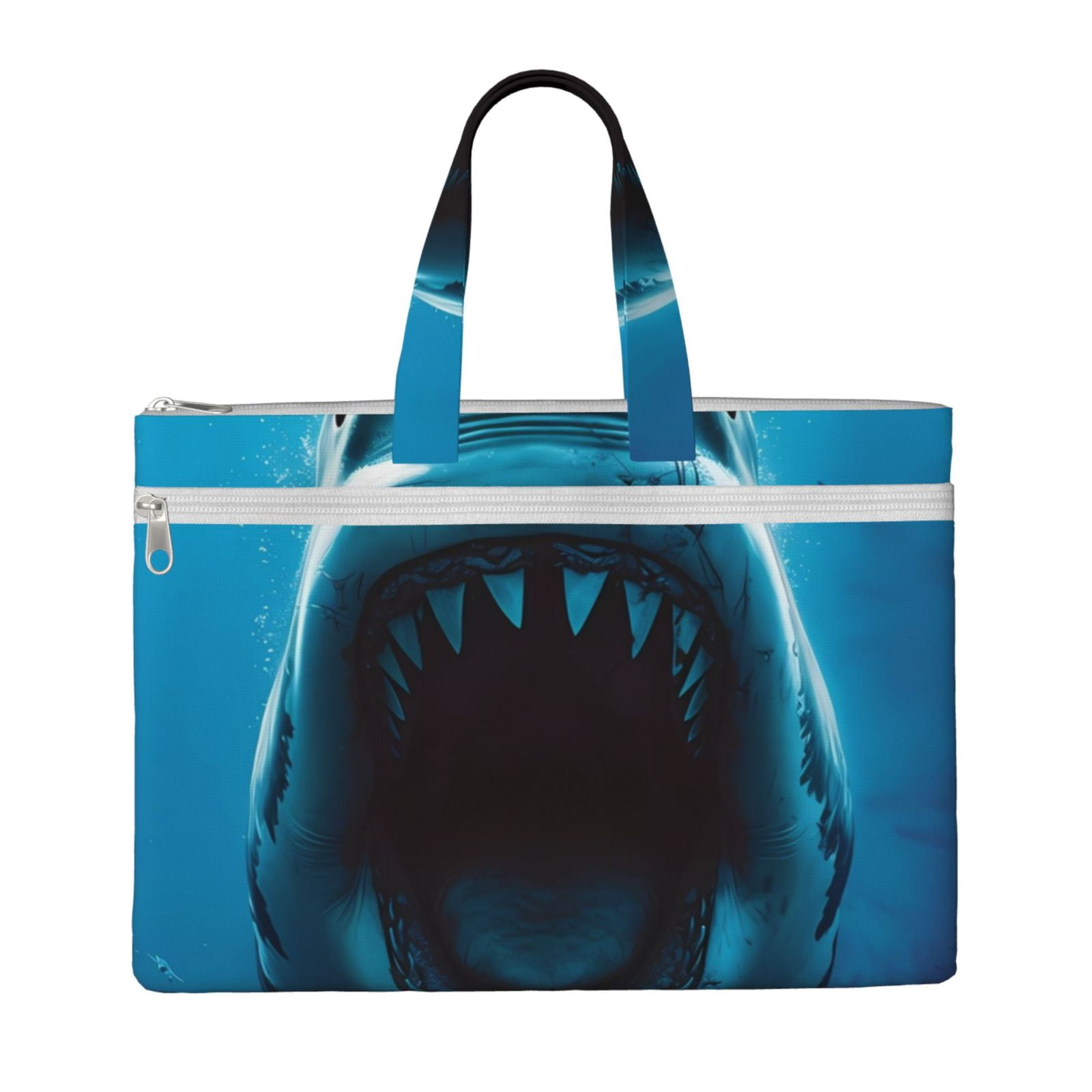 Cauagu Open-Mouthed Shark Pattern Canvas Tote File Bag, Zipper Tote Bag ...