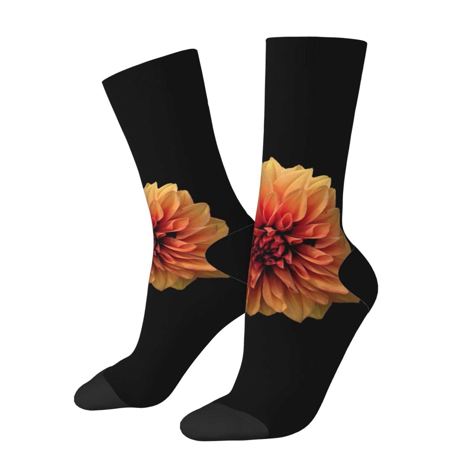 Cauagu Orange Dalia Print Crew Socks for Women and Men,Adult Athletic ...