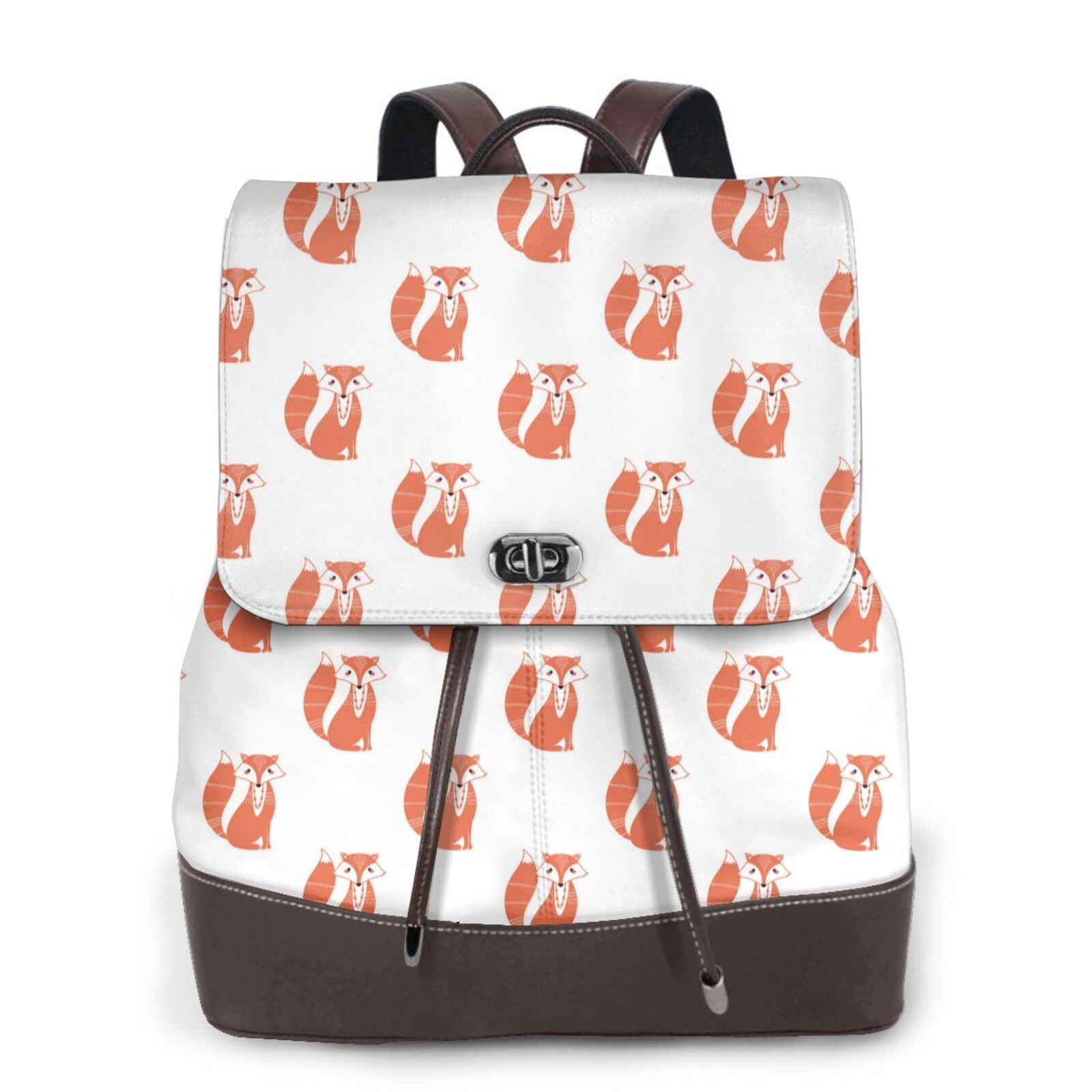 Cauagu Orange Fox Print Women's PU Leather Backpack,Fashion ...