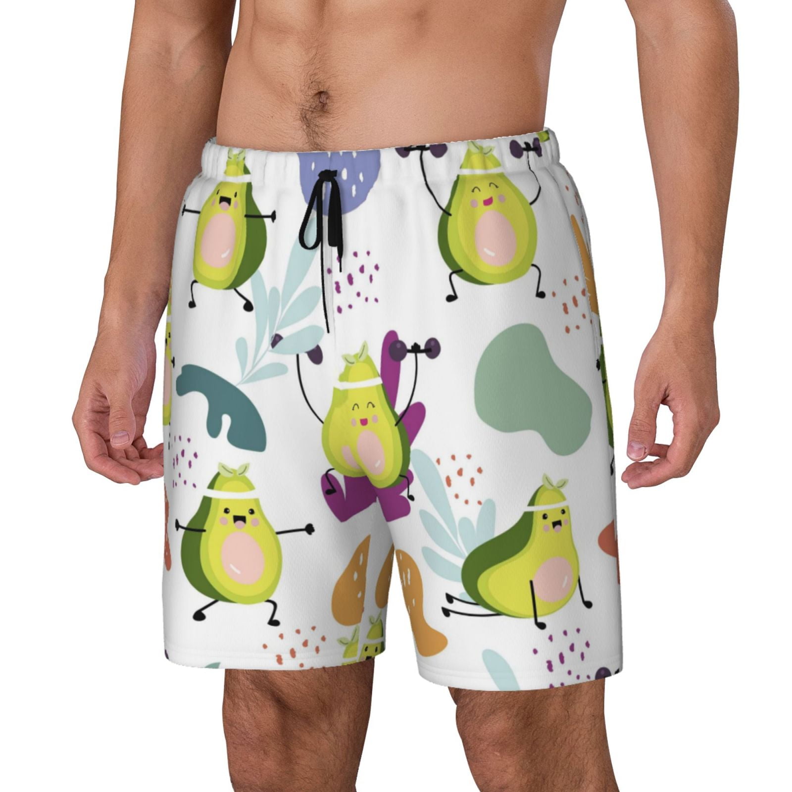 Cauagu Orange Green Avocado Print Mens Swim Trunks Quick Dry Board ...
