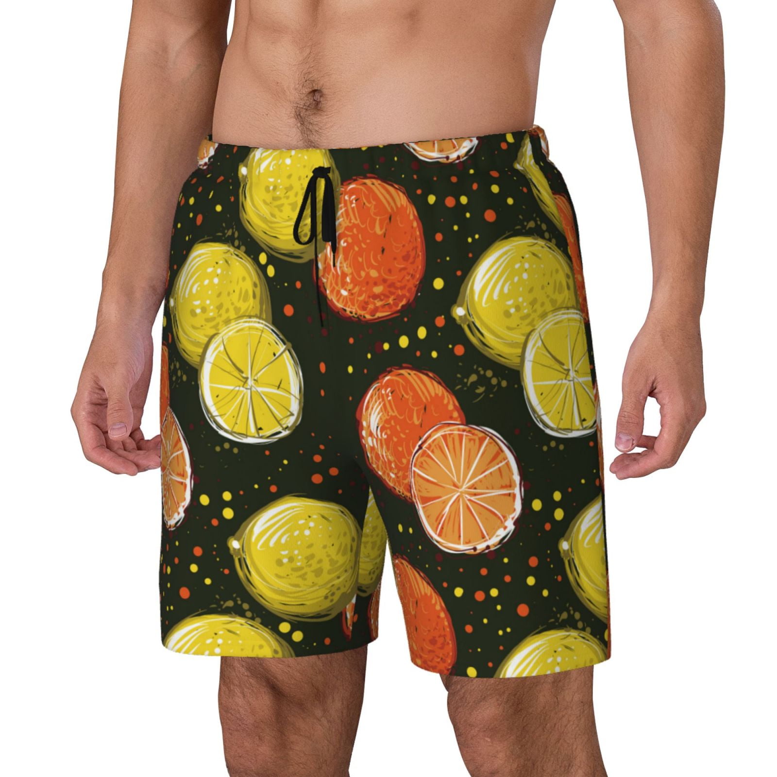 Cauagu Orange Lemon Print Mens Swim Trunks Quick Dry Board Shorts Swim ...