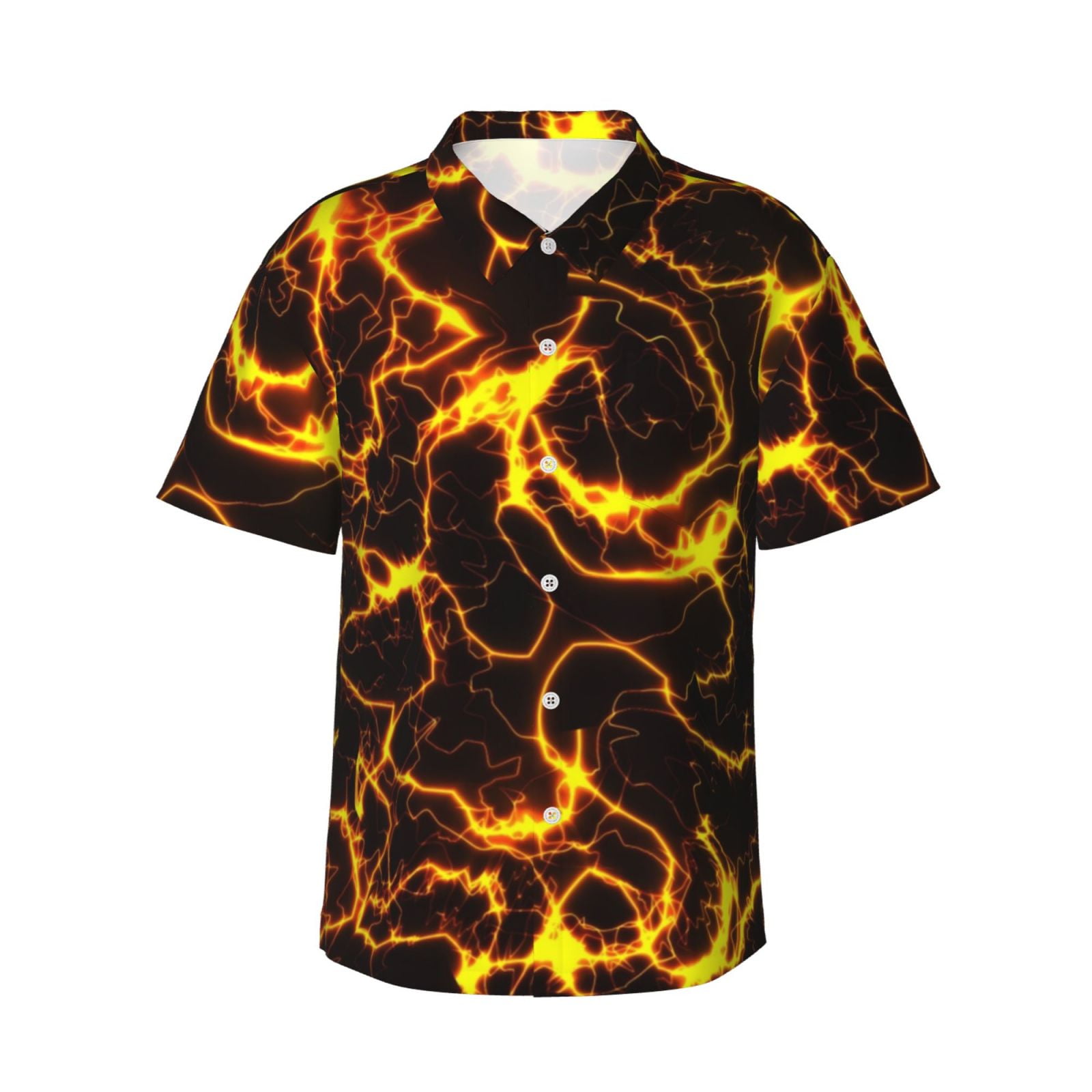 Cauagu Orange Lightning Print Hawaiian Shirt for Men,Casual Short ...