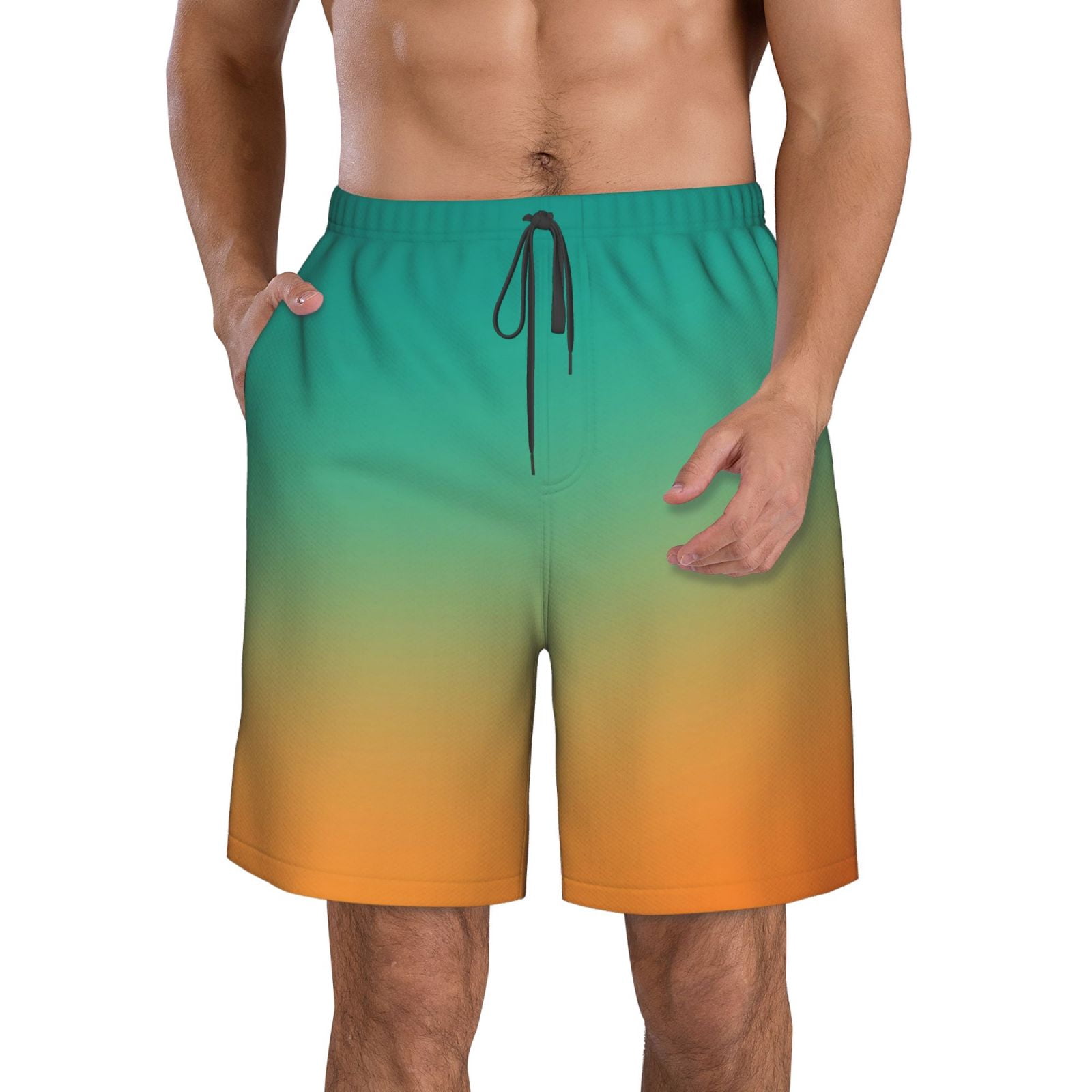 Cauagu Orange To Teal Gradient1 Print Men's Swim Trunks,Hawaiian ...