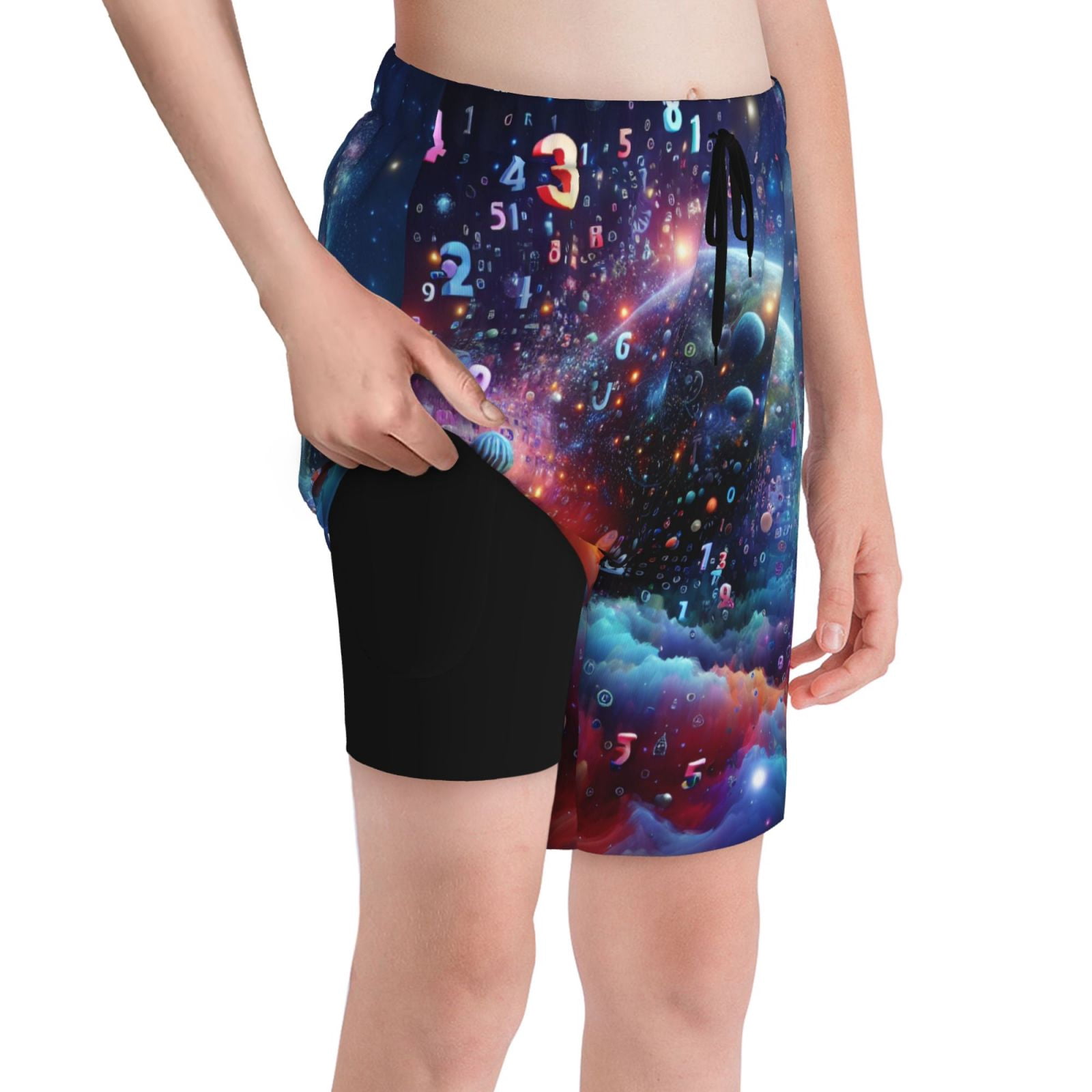 Cauagu Outer Space Floating Numbers And Letters Print Swim Trunks for ...