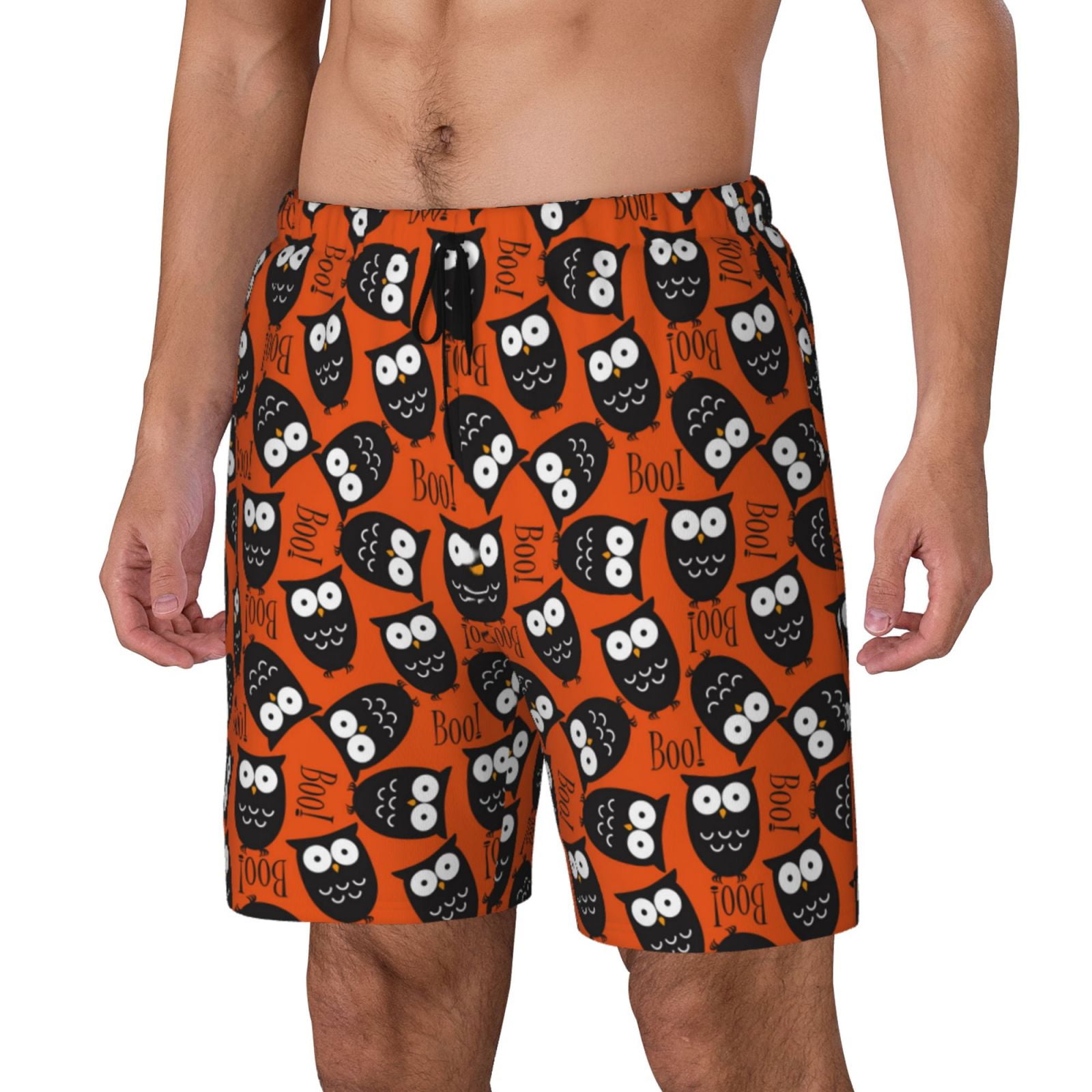 Cauagu Owls And Boo Print Mens Swim Trunks Quick Dry Board Shorts Swim ...