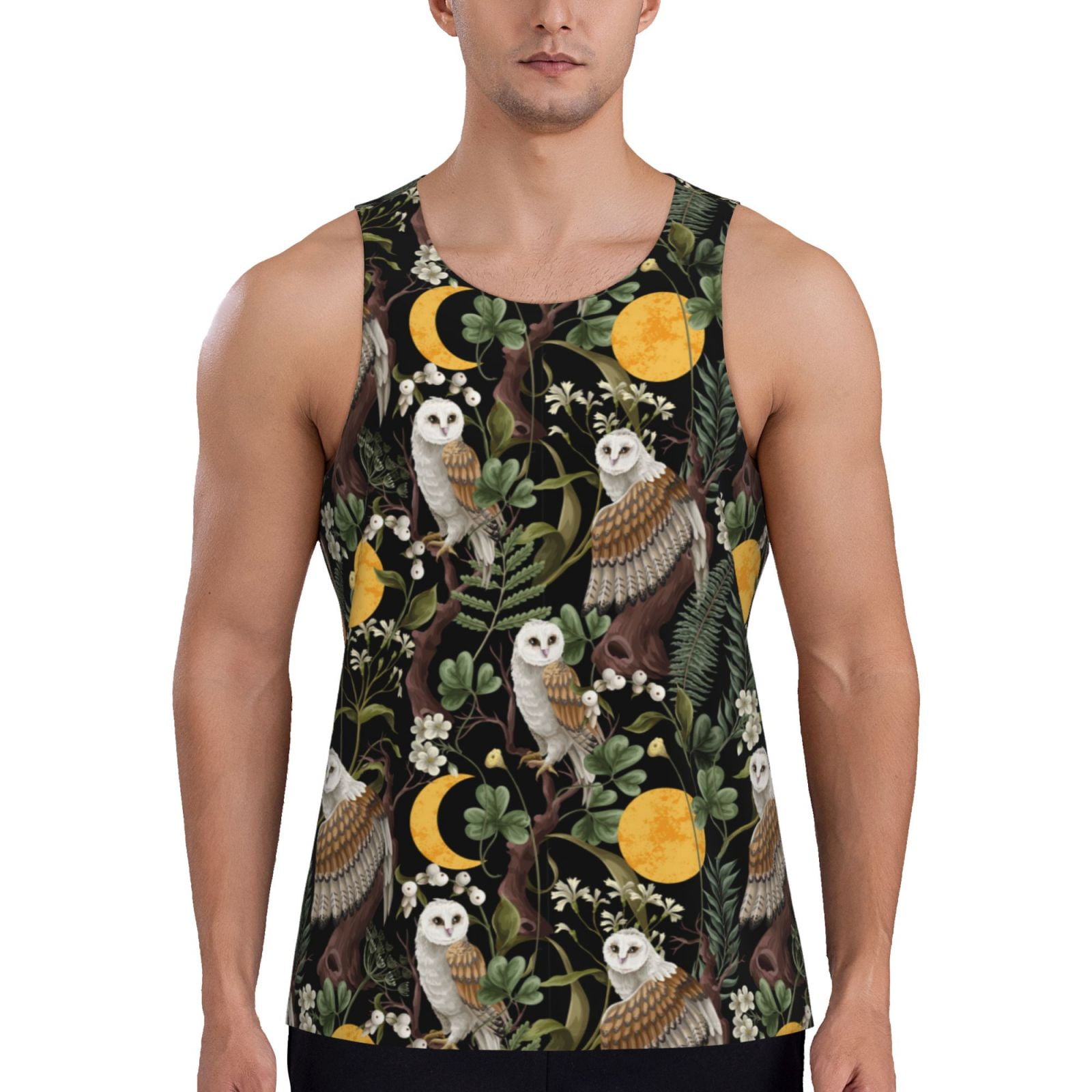 Cauagu Owls And Plants Print Men's Sleeveless Muscle Shirts,Tank Tops ...