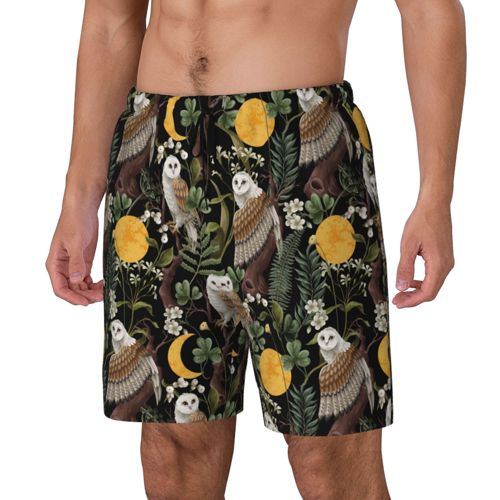 Cauagu Owls And Plants Print Mens Swim Trunks Quick Dry Board Shorts ...