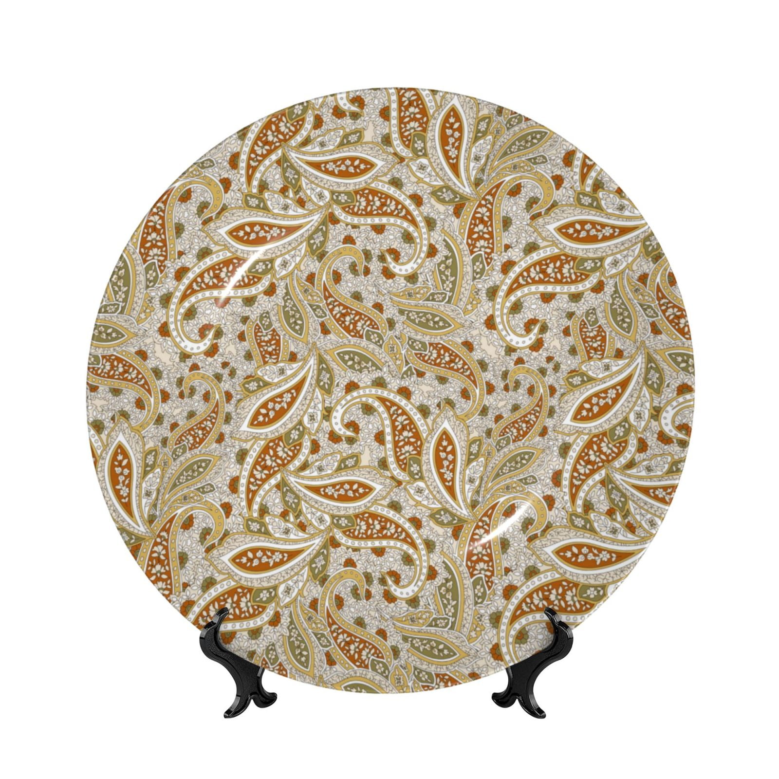 Cauagu Paisley Floral 1 Print Bone China Decorative Plate, Wall Mount ...