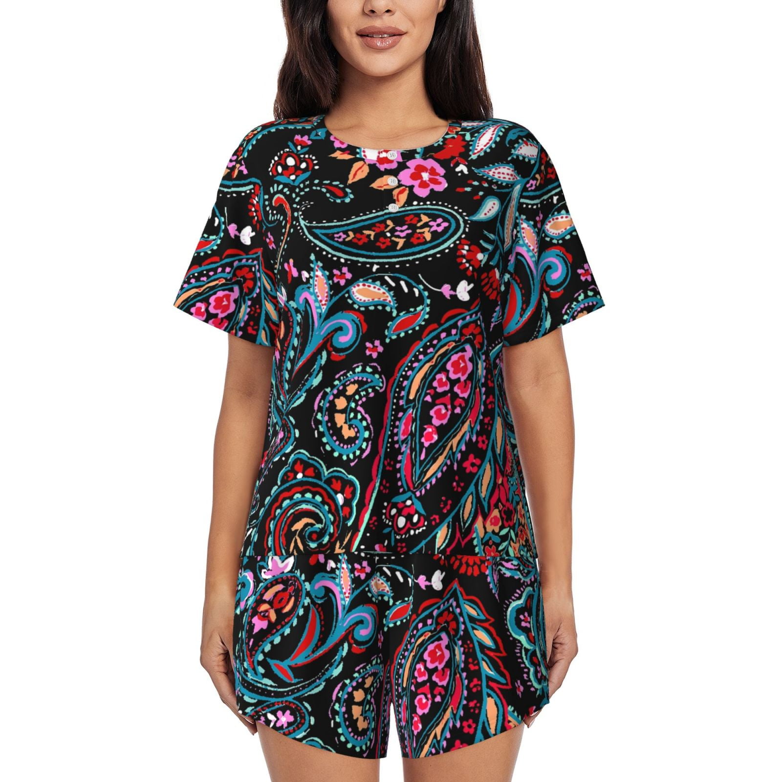 Cauagu Paisley for Women's Round Neck Pajama Set,Short-Sleeved Pajamas ...