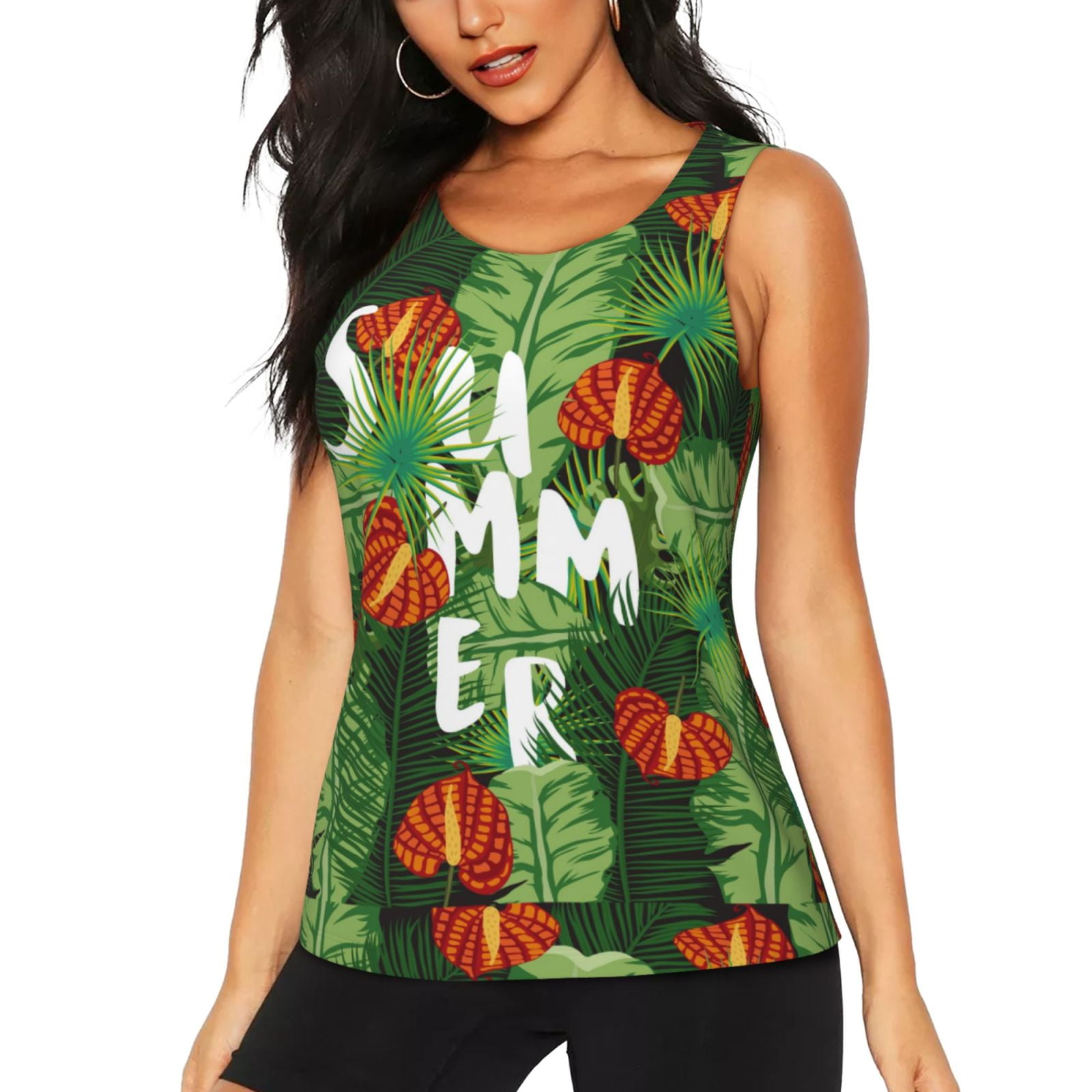 Cauagu Palm Leaves And Tropical Flowers for Women's Workout Tank Tops ...