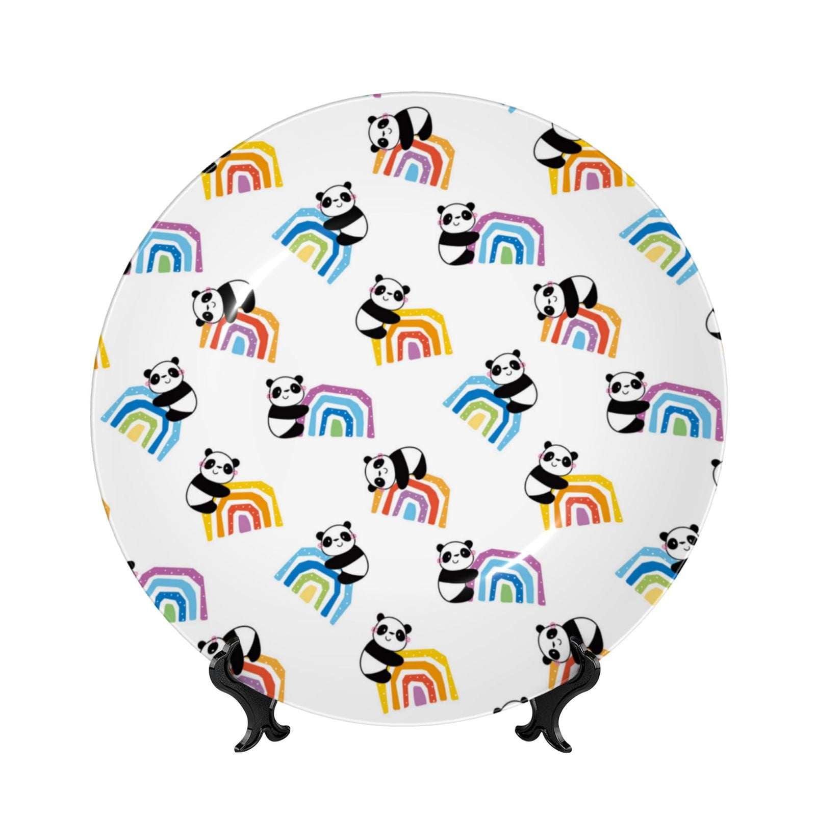 Cauagu Panda And Rainbow Print Bone China Decorative Plate, Wall Mount ...