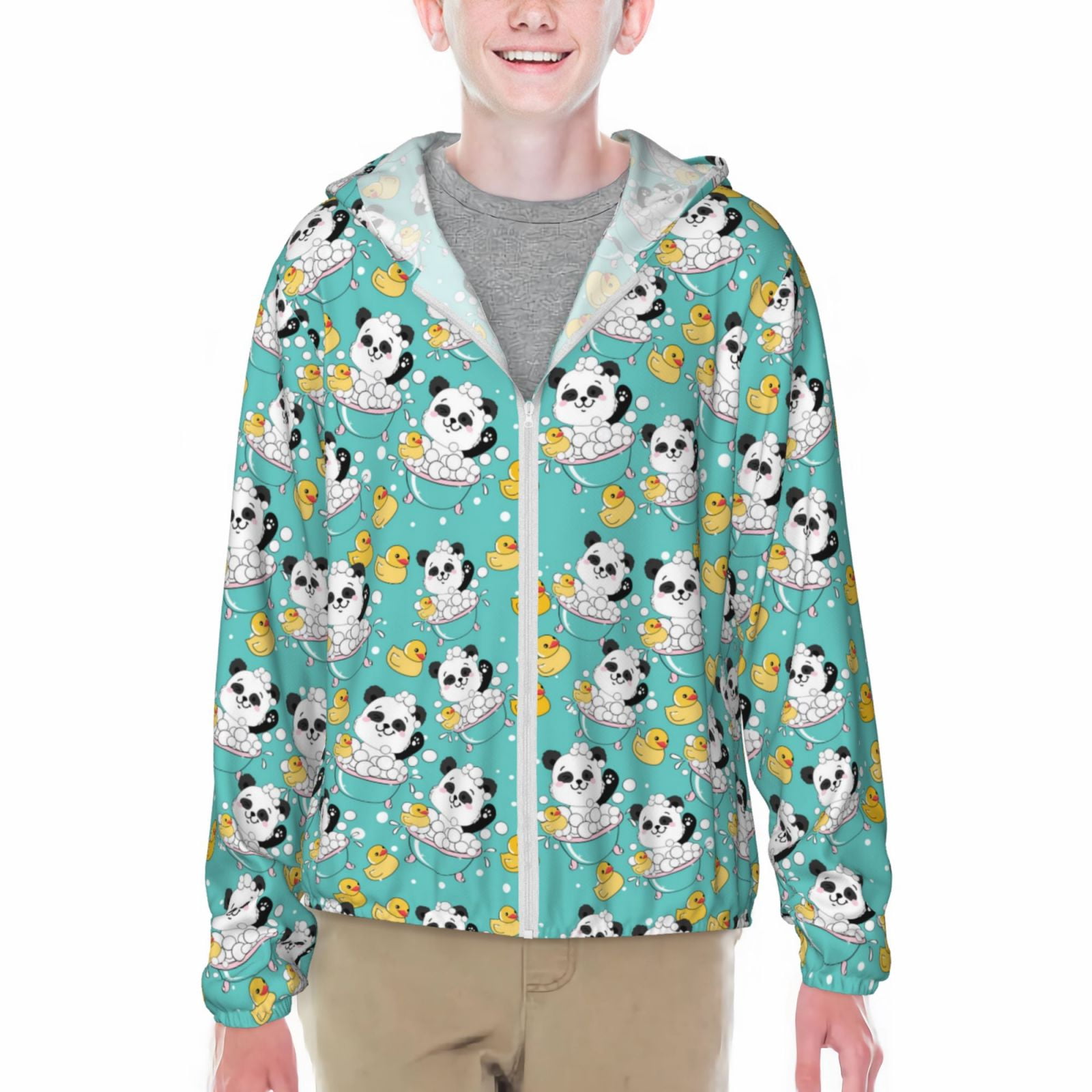Cauagu Panda Bathing In The Bath Print Sun Protection Jacket for Teen ...