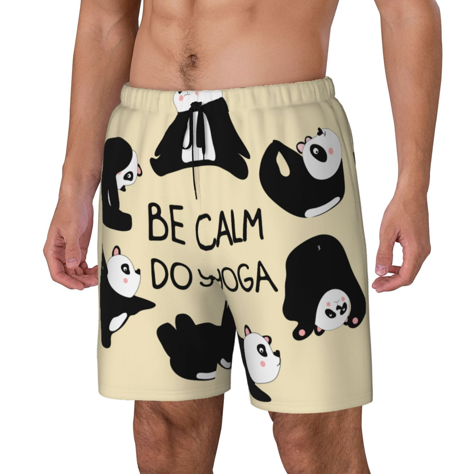 Cauagu Panda Doing Yoga Print Mens Swim Trunks Quick Dry Board Shorts ...