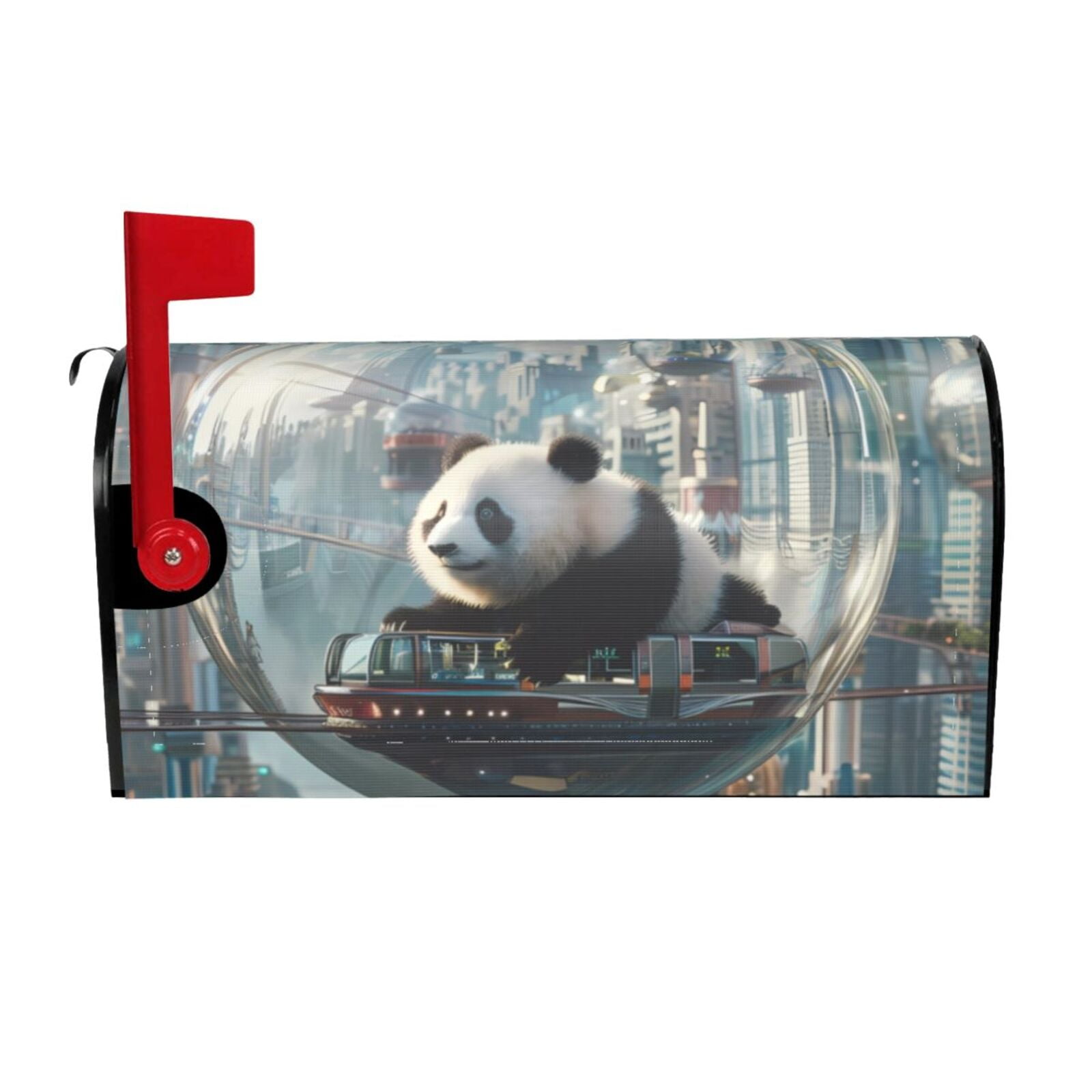 Cauagu Panda In Futuristic City Pattern Magnetic Mailbox Covers ...