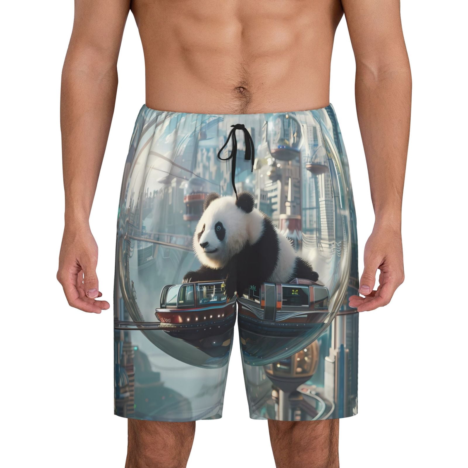 Cauagu Panda In Futuristic City Print Pajama Bottoms for Men Sleep ...