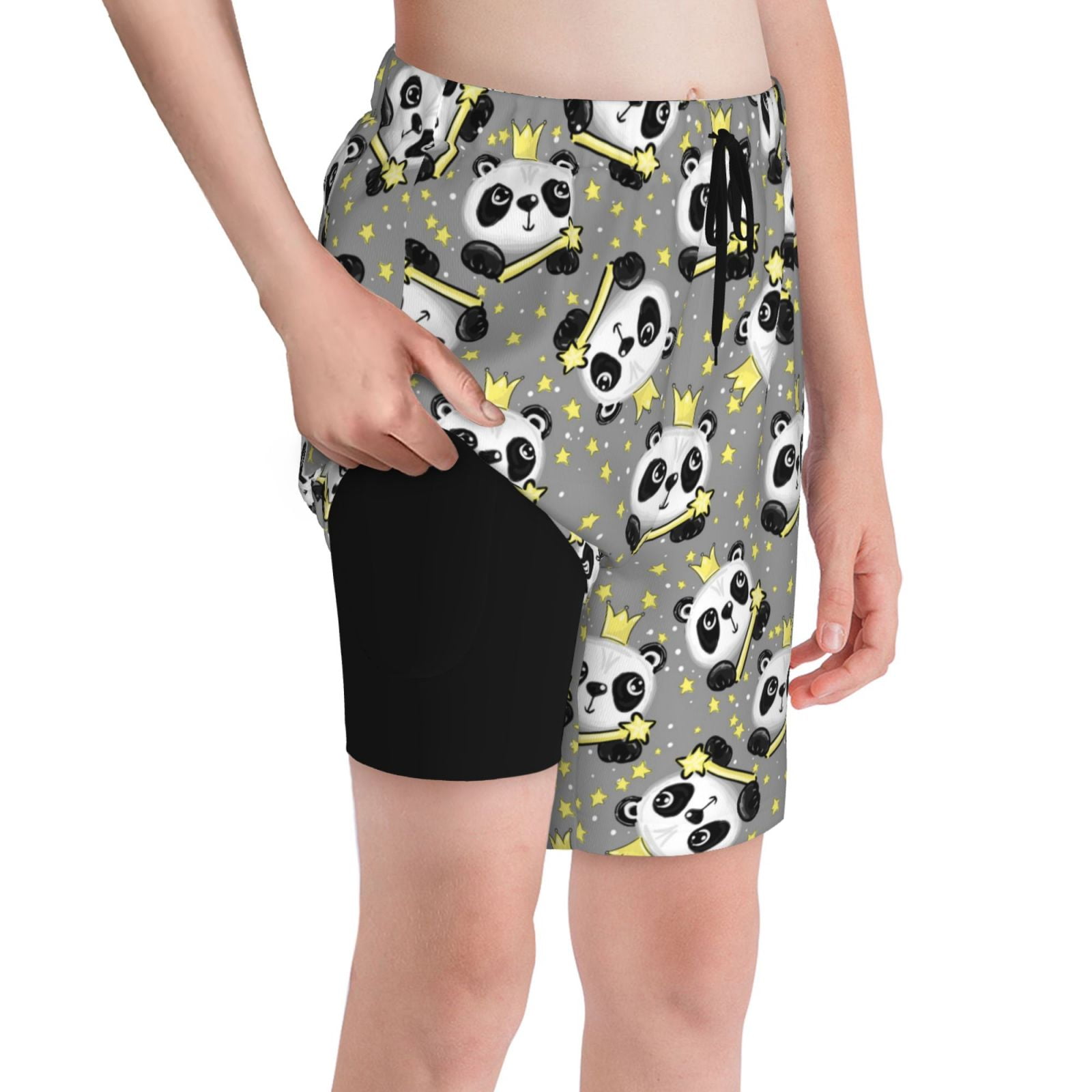 Cauagu Panda With Crown And Stars Print Swim Trunks for Men,Youth Boys ...