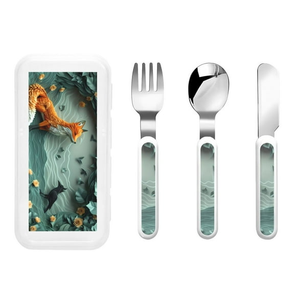 Cauagu Paper Fox Crow Fantasy Print 3-Pieces Toddler Cutlery Set , Kids ...
