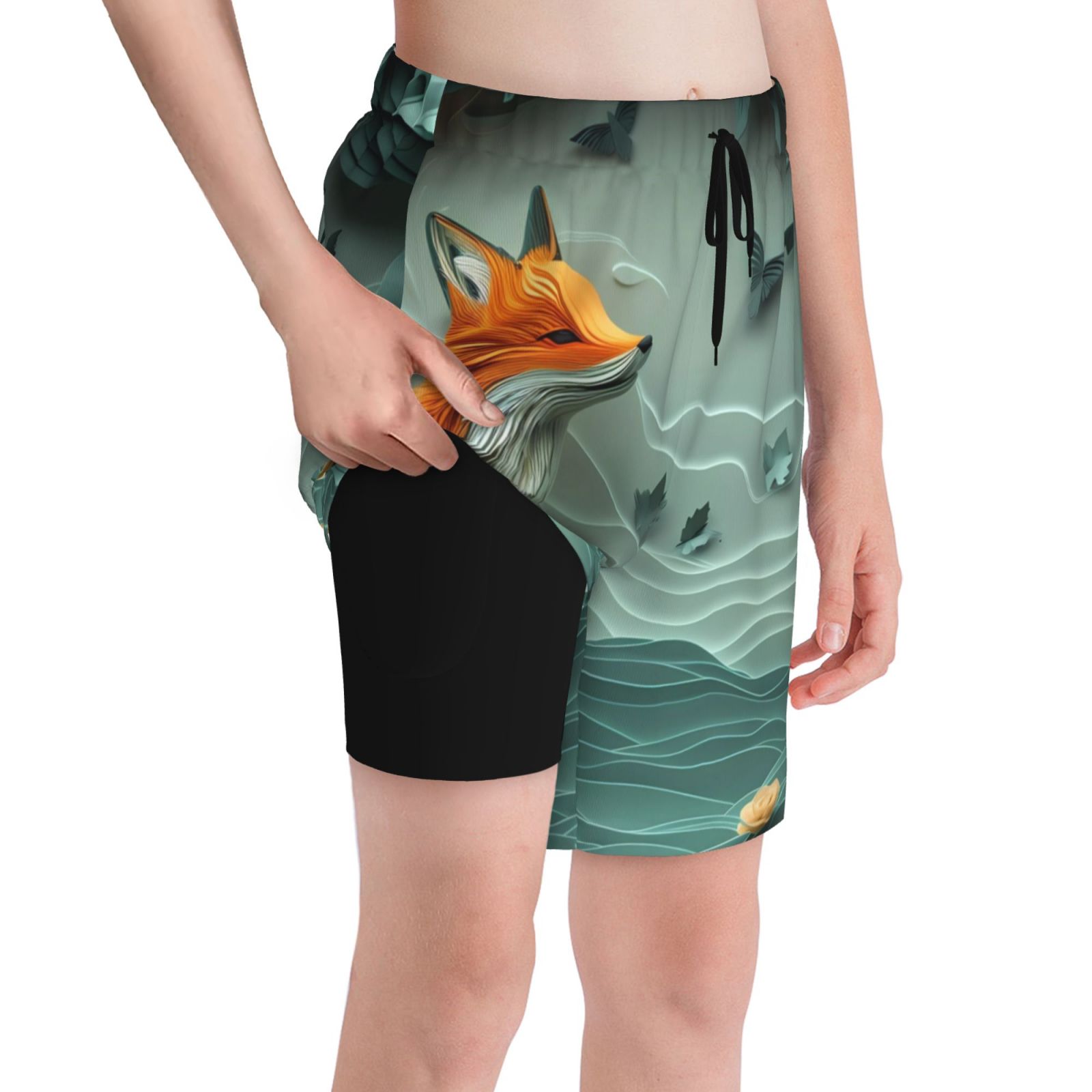Cauagu Paper Fox Crow Fantasy Print Swim Trunks for Men,Youth Boys Swim ...