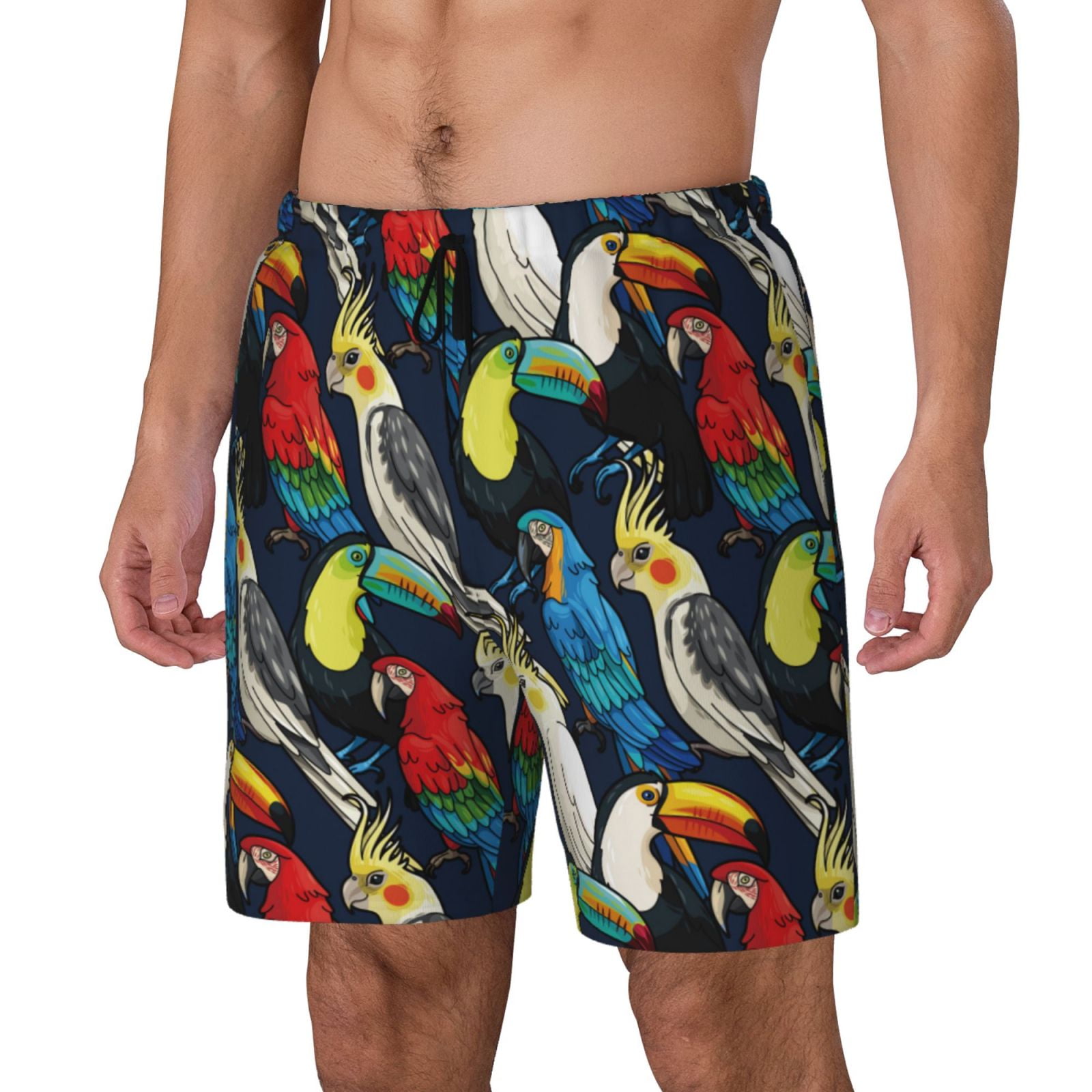Cauagu Parrot Print Mens Swim Trunks Quick Dry Board Shorts Swim Shorts ...