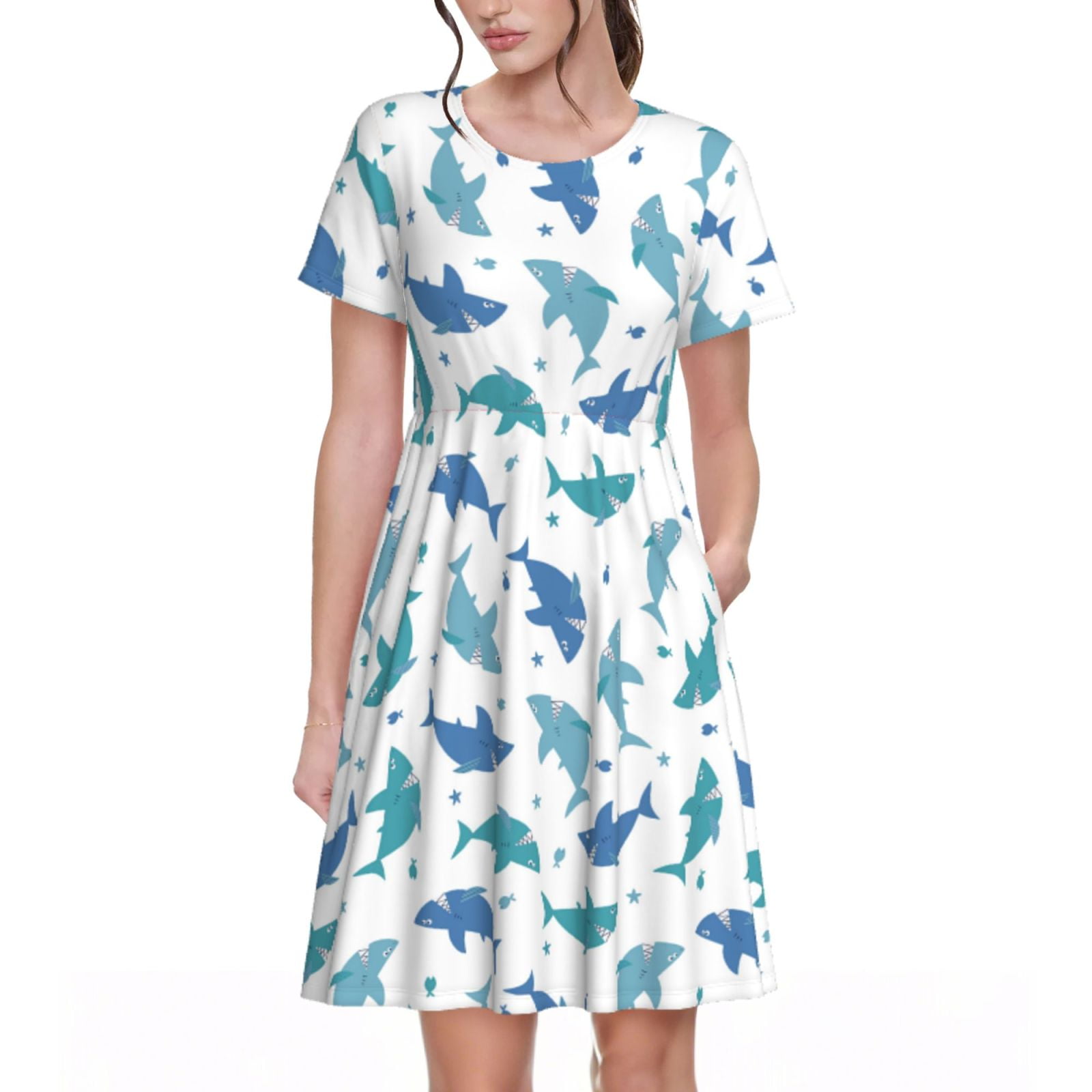 Cauagu Party Shark Cute Print Summer Dresses for Women 2025 Loose Short ...