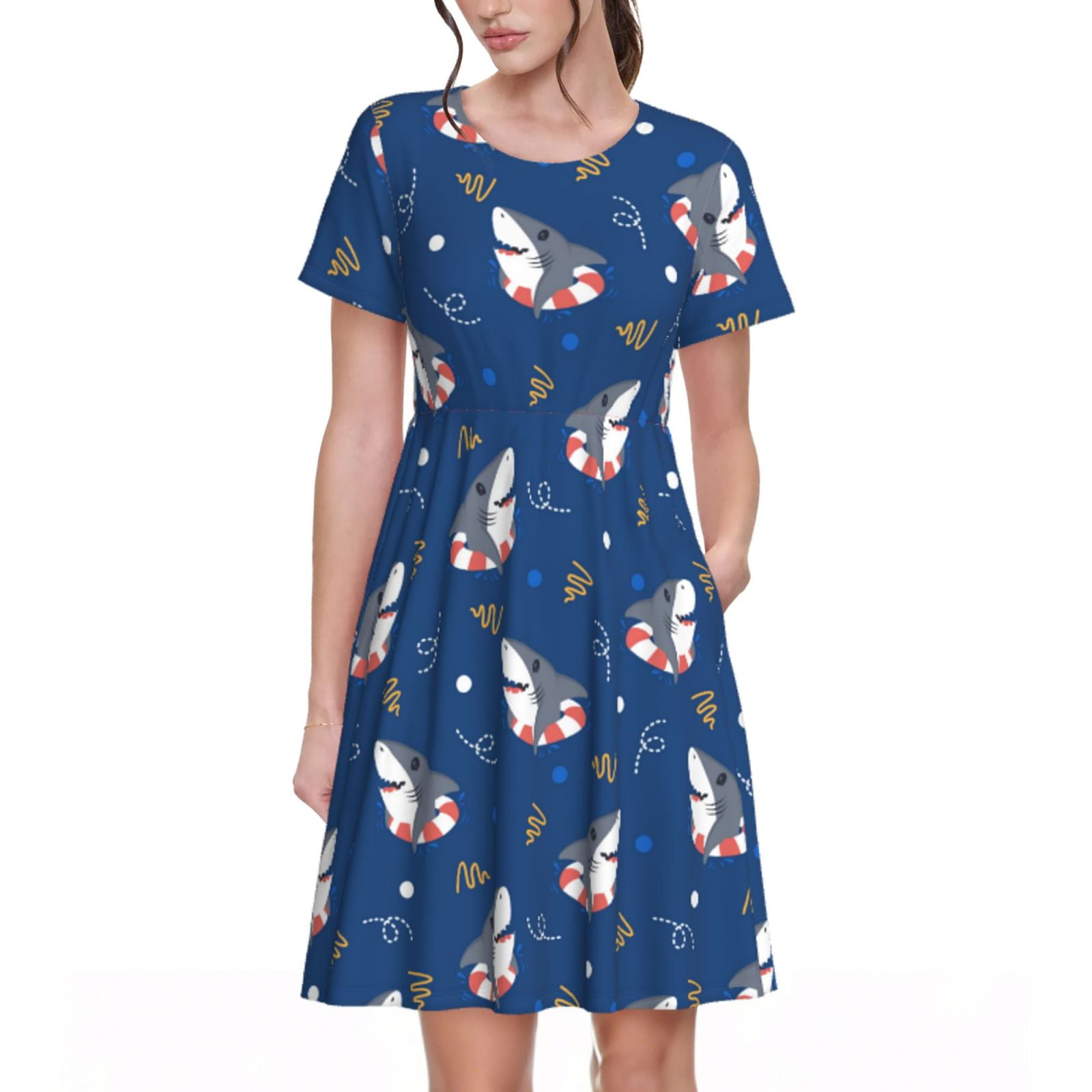 Cauagu Party Shark Cute Print Summer Dresses for Women 2025 Loose Short ...