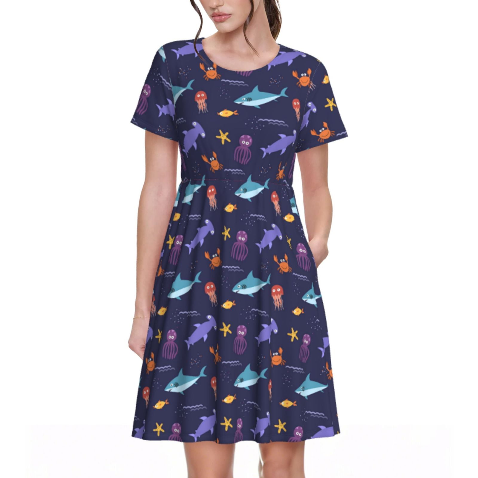 Cauagu Party Shark Cute Print Summer Dresses for Women 2025 Loose Short ...