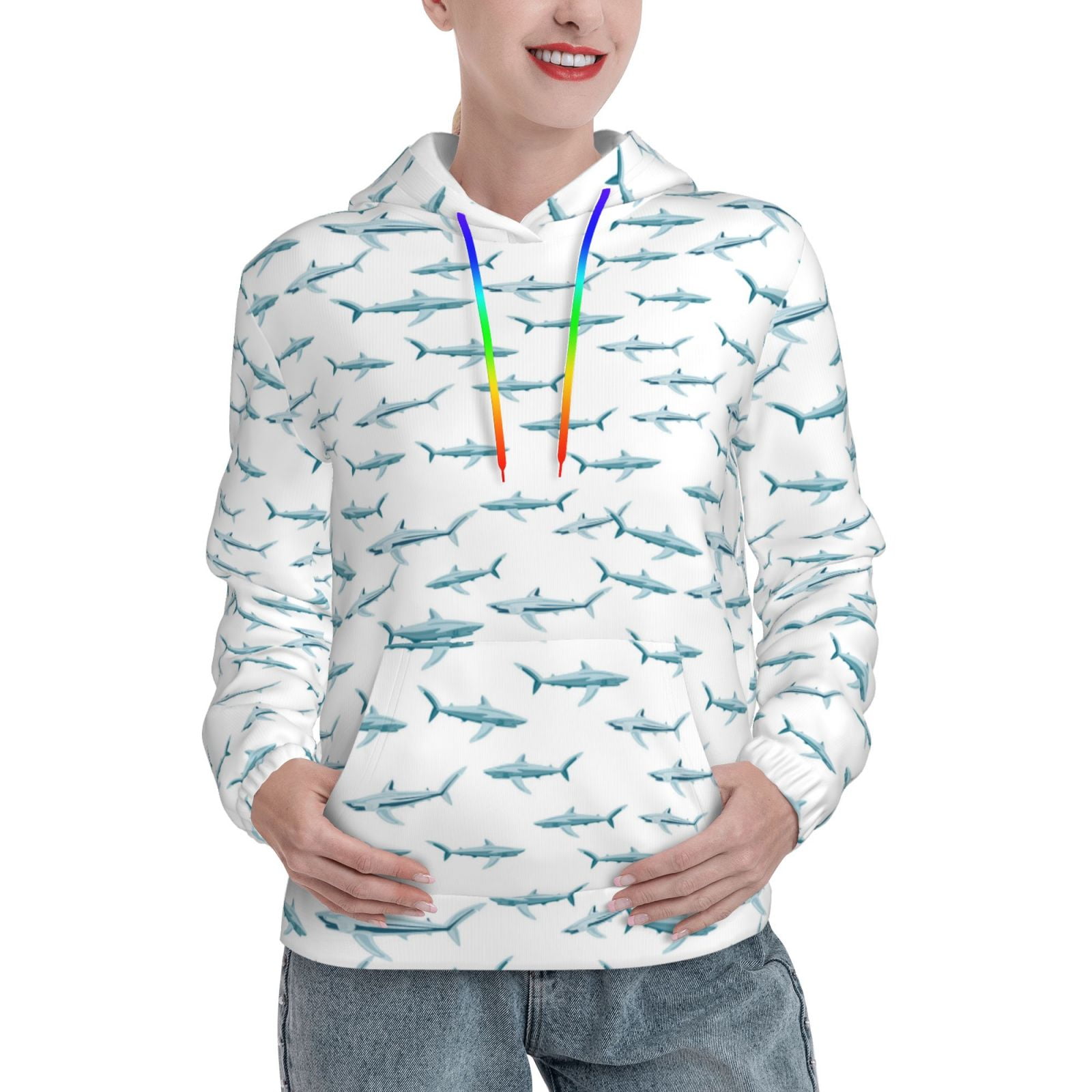 Cauagu Party Shark Cute for Women's Hooded Sweatshirts Pullover Hoodie for Women Fall Workout ...