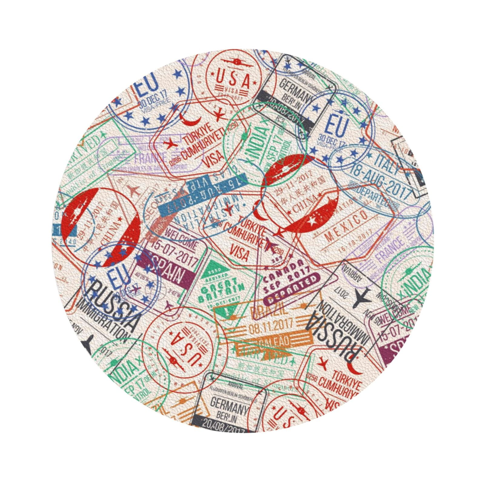 Cauagu Passport Stamp for Round Coaster,Drink Coasters Set of 4 Leather ...