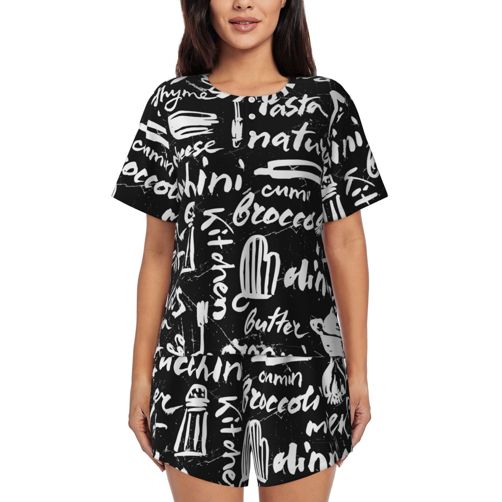 Cauagu Pasta Bacon for Women's Round Neck Pajama Set,Short-Sleeved ...