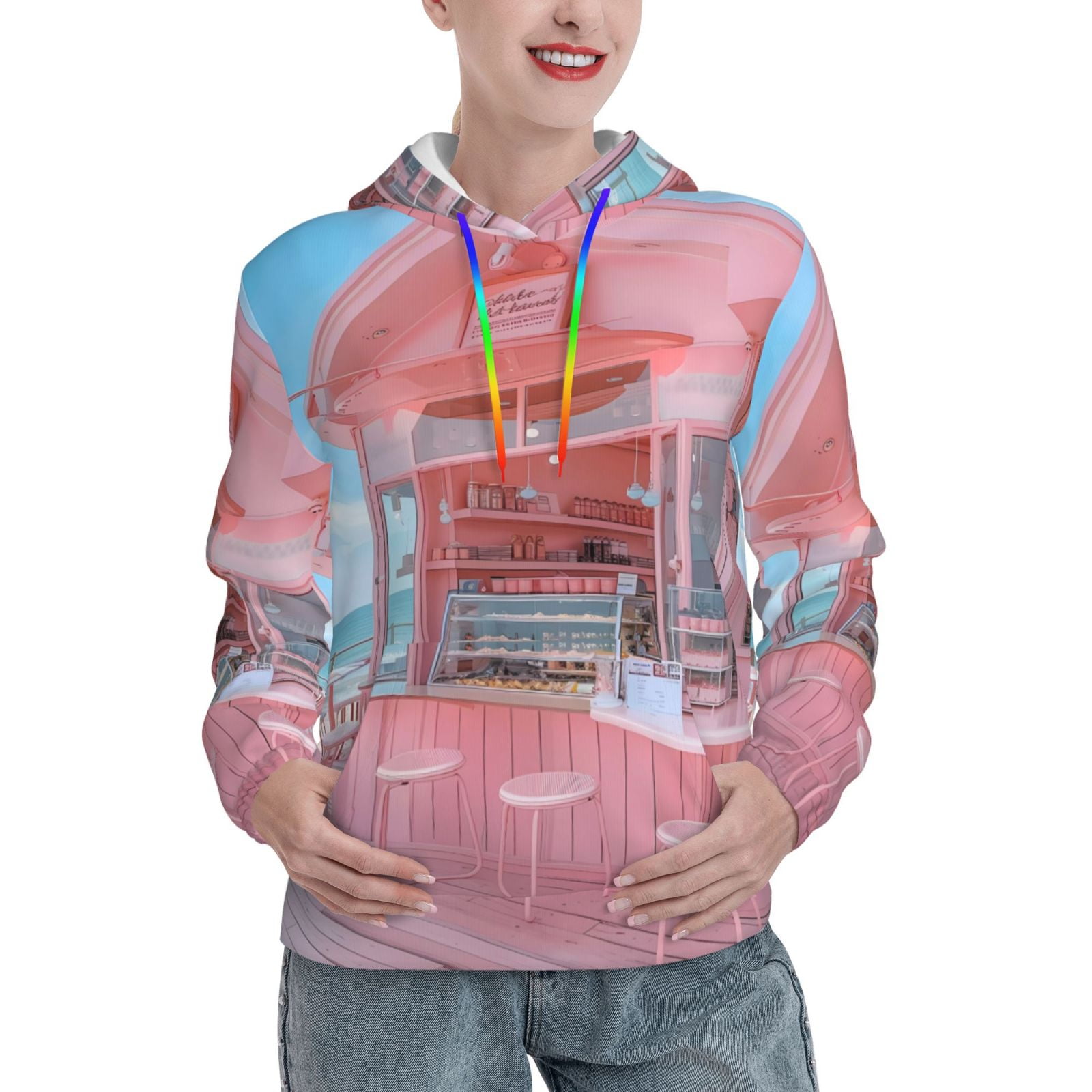 Cauagu Pastel Pink Beach Cafe for Women's Hooded Sweatshirts Pullover Hoodie for Women Fall ...