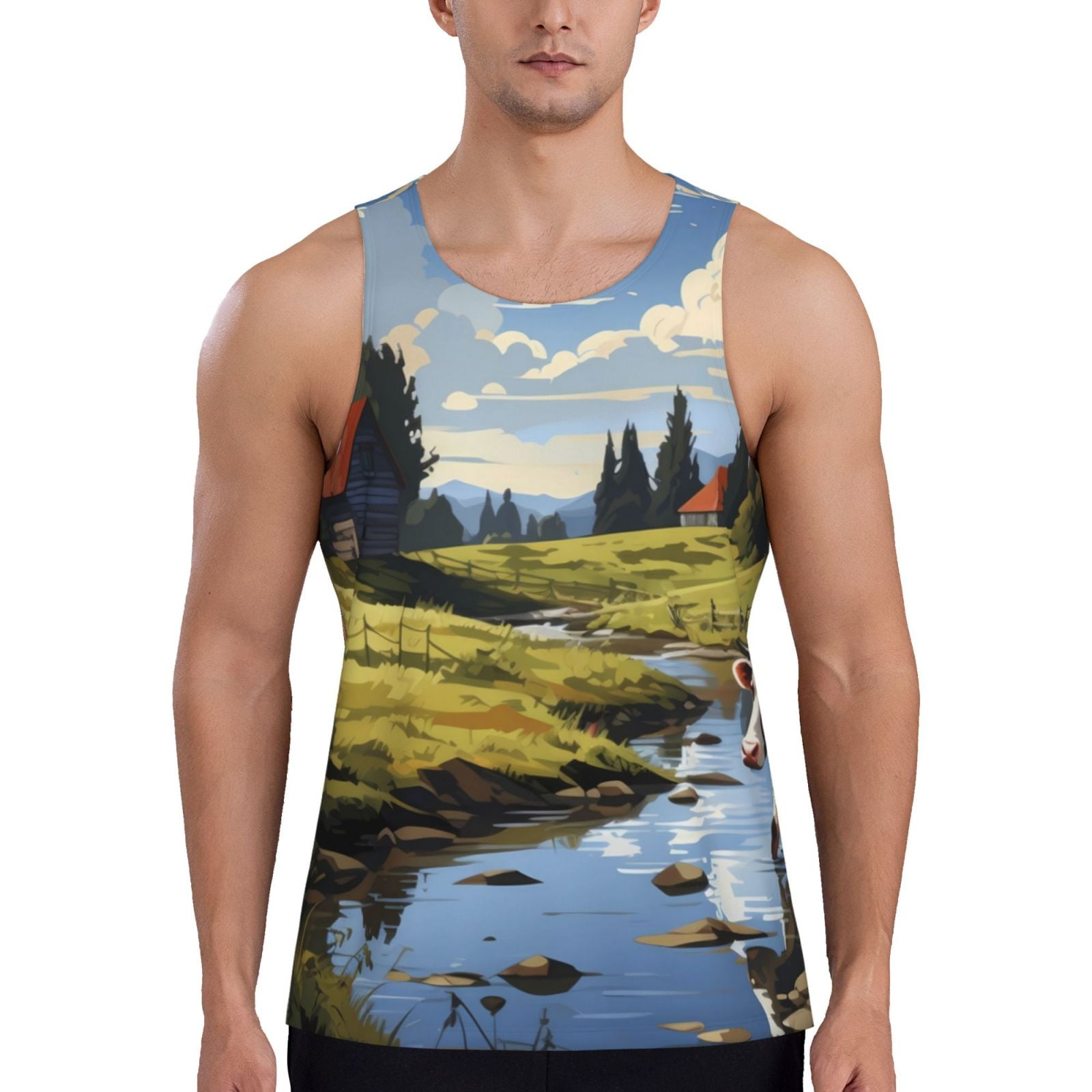 Cauagu Pasture Cow A Print Men's Sleeveless Muscle Shirts,Tank Tops ...