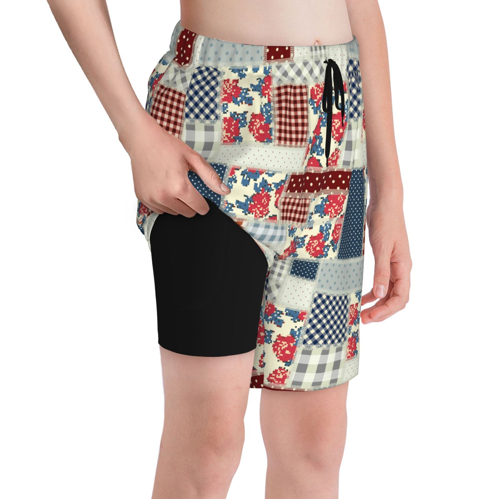 Cauagu Patchwork In Country Style Print Swim Trunks for Men,Youth Boys ...