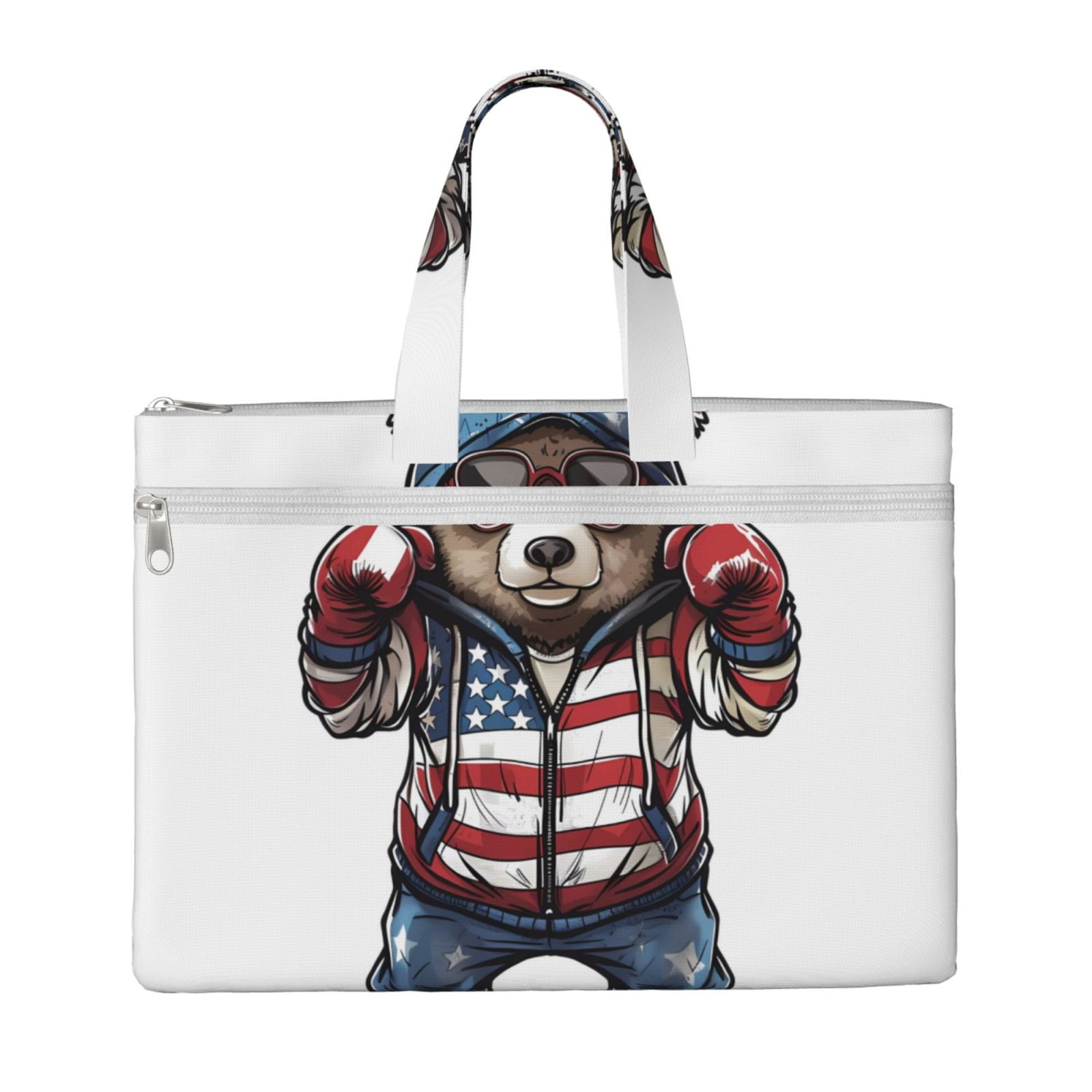 Cauagu Patriotic Boxing Bear Art Pattern Canvas Tote File Bag, Zipper ...