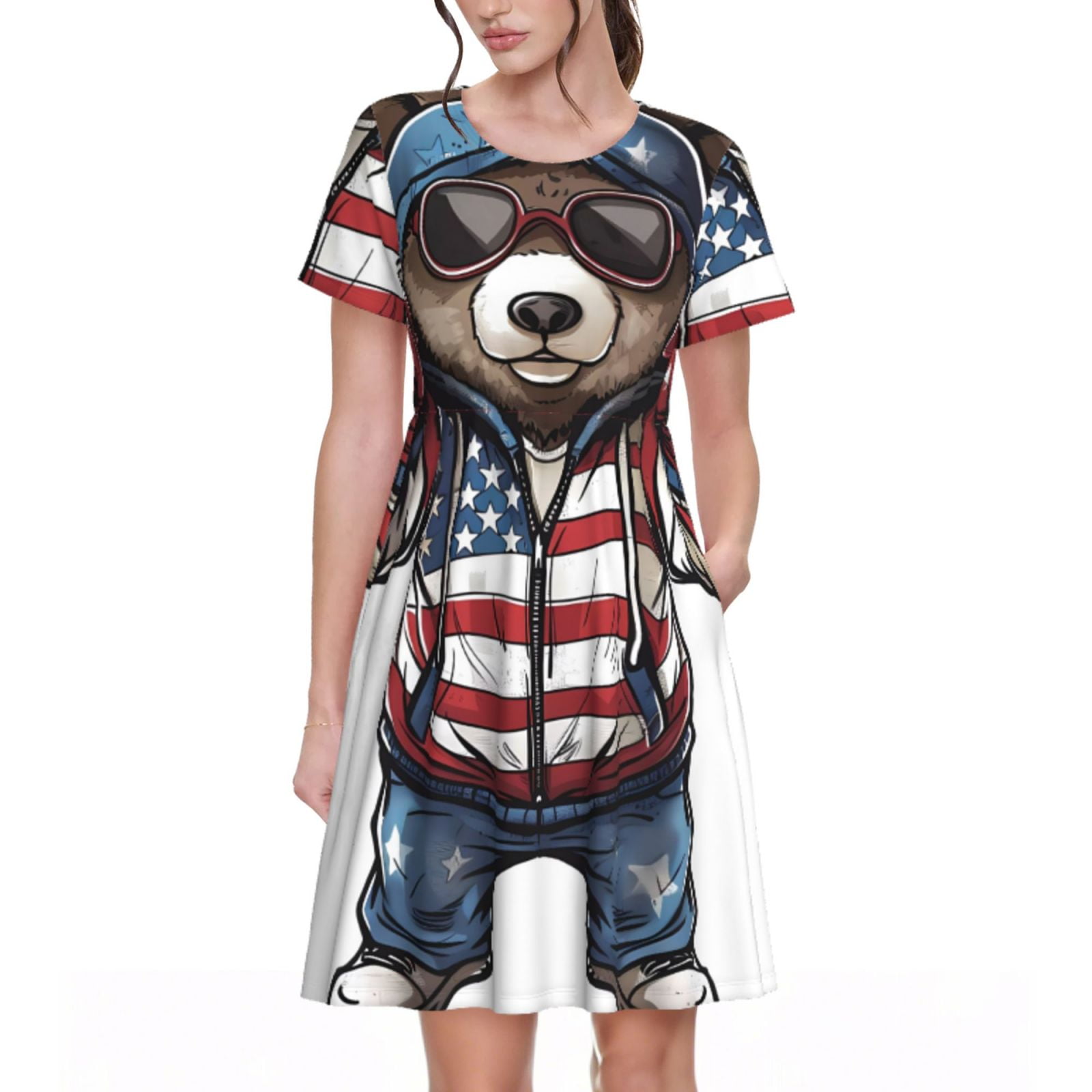 Cauagu Patriotic Boxing Bear Art Print Summer Dresses for Women 2025 ...