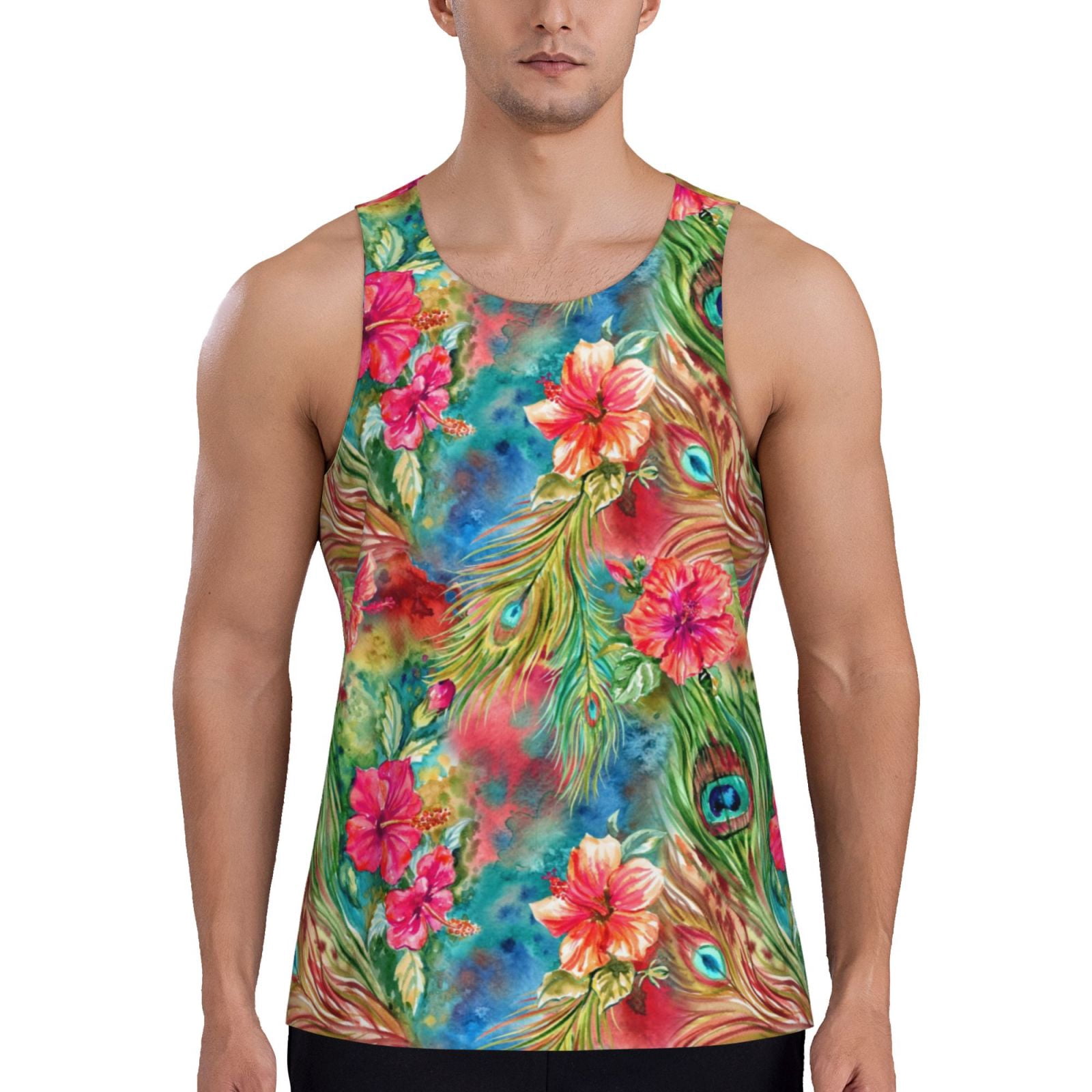 Cauagu Peacock Feathers And Flowers Print Men's Sleeveless Muscle ...