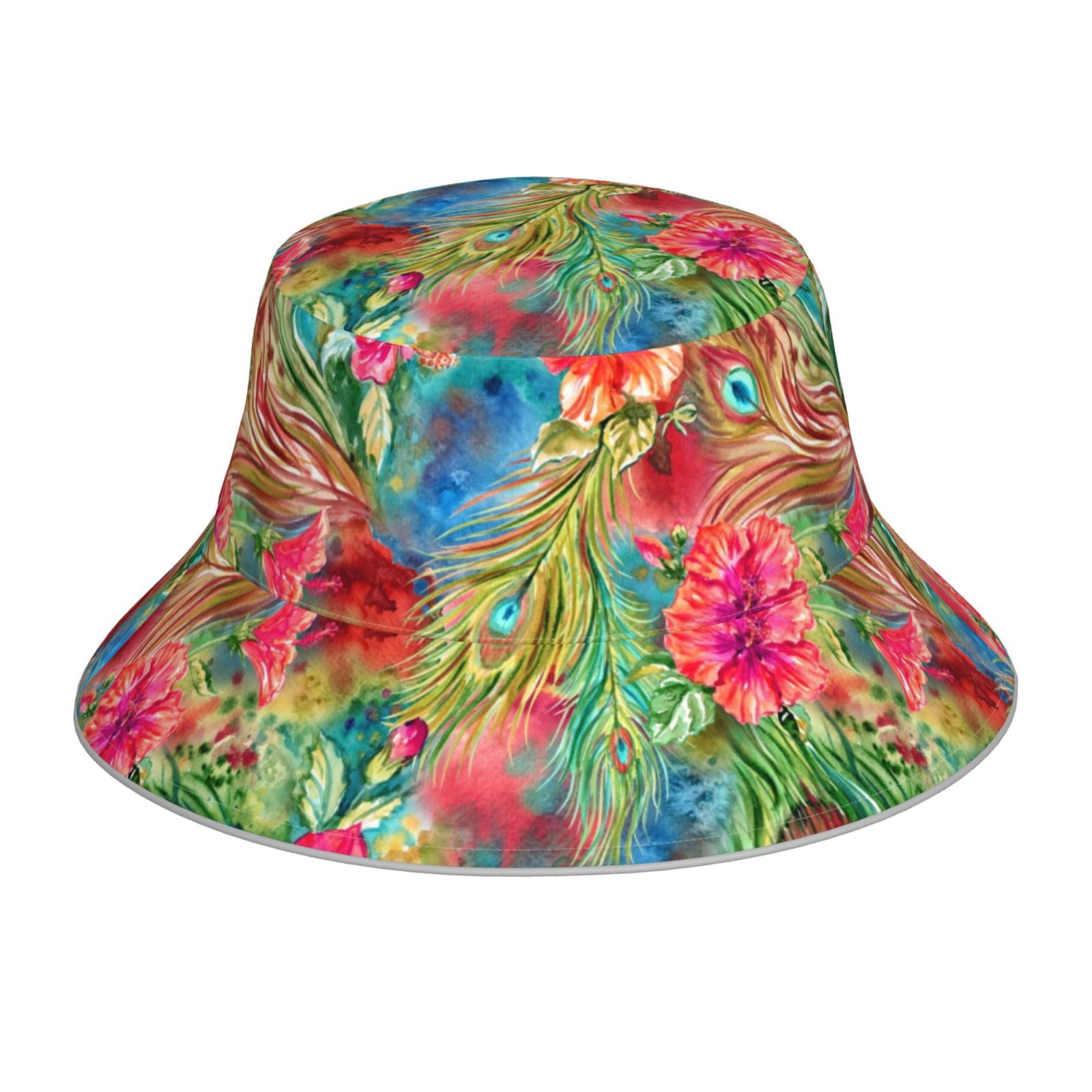 Cauagu Peacock Feathers And Flowers for Unisex Bucket Hat,Outdoor ...