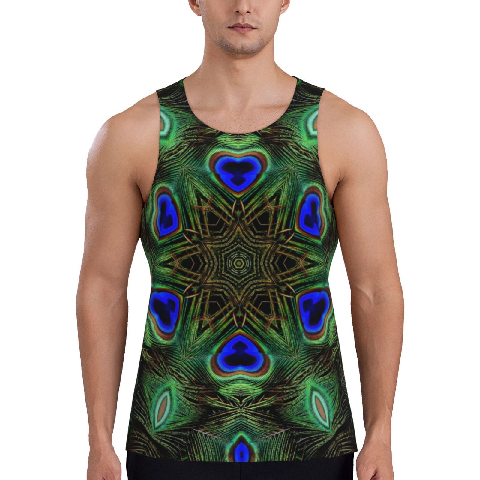 Cauagu Peacock Feathers Print Men's Sleeveless Muscle Shirts,Tank Tops ...