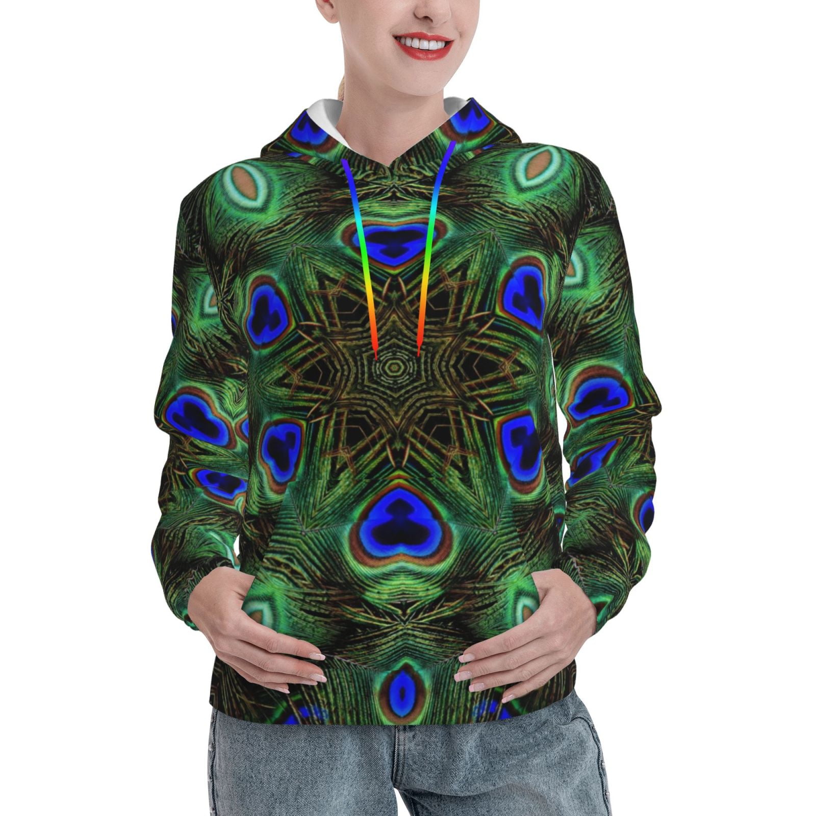 Cauagu Peacock Feathers for Women's Hooded Sweatshirts Pullover Hoodie for Women Fall Workout ...
