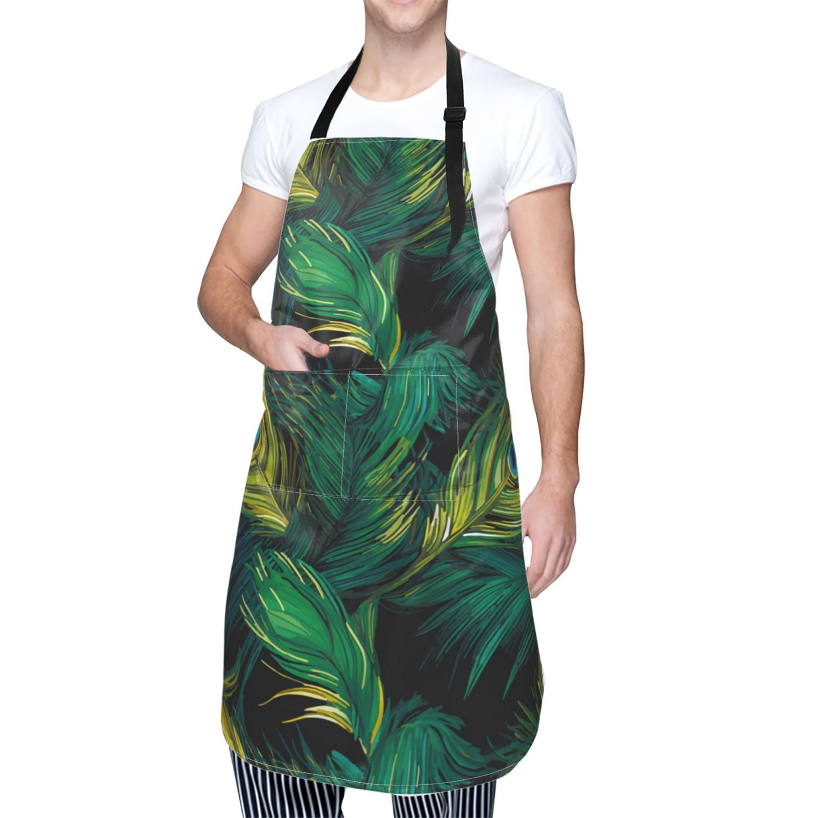 Cauagu Peacock Feathers2 Aprons with Pockets,Waterproof Apron for Women ...