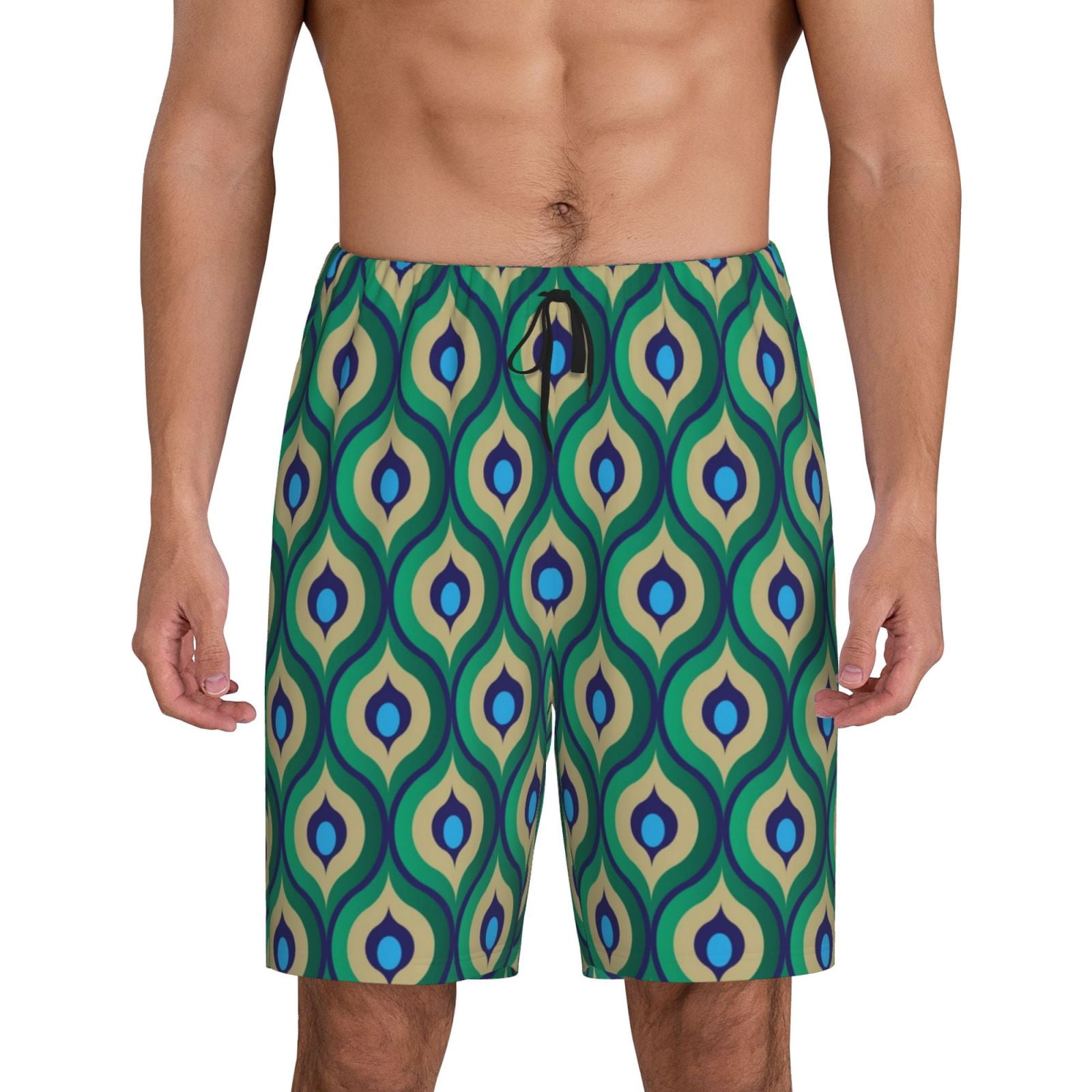 Cauagu Peacock'S Tail Print Pajama Bottoms for Men Sleep Pajama Shorts ...