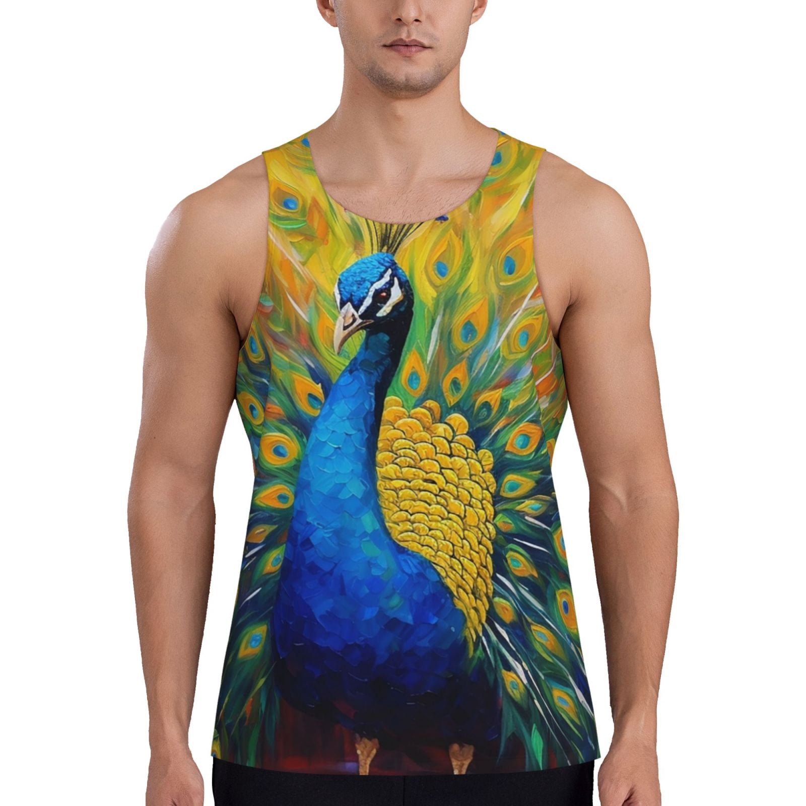 Cauagu Peacocks Print Men's Sleeveless Muscle Shirts,Tank Tops Quick ...