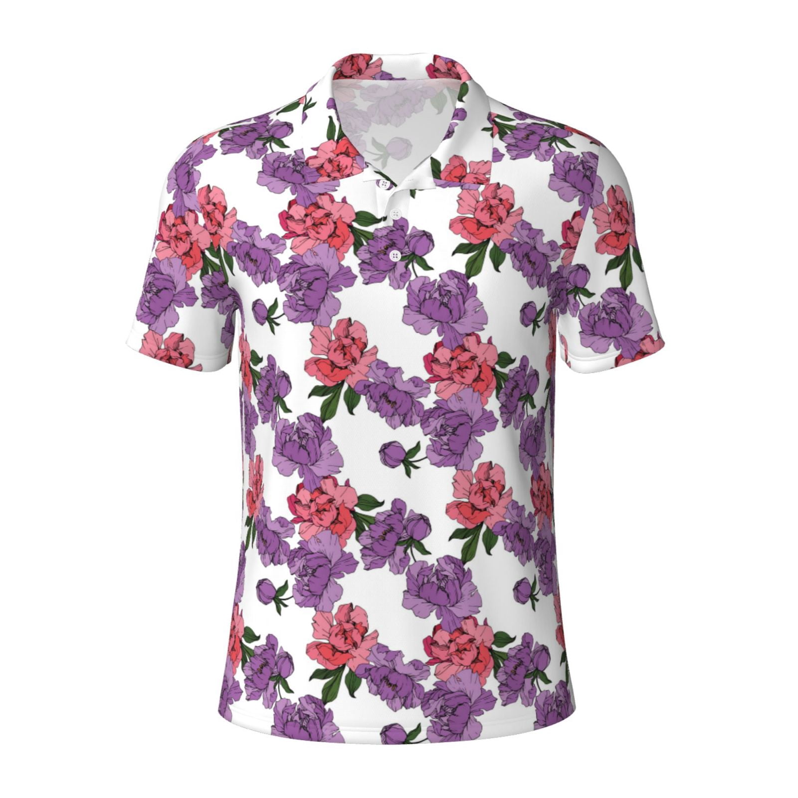 Cauagu Peonies Print Men's Polo Shirts, Short-Sleeve Polo Shirts for ...