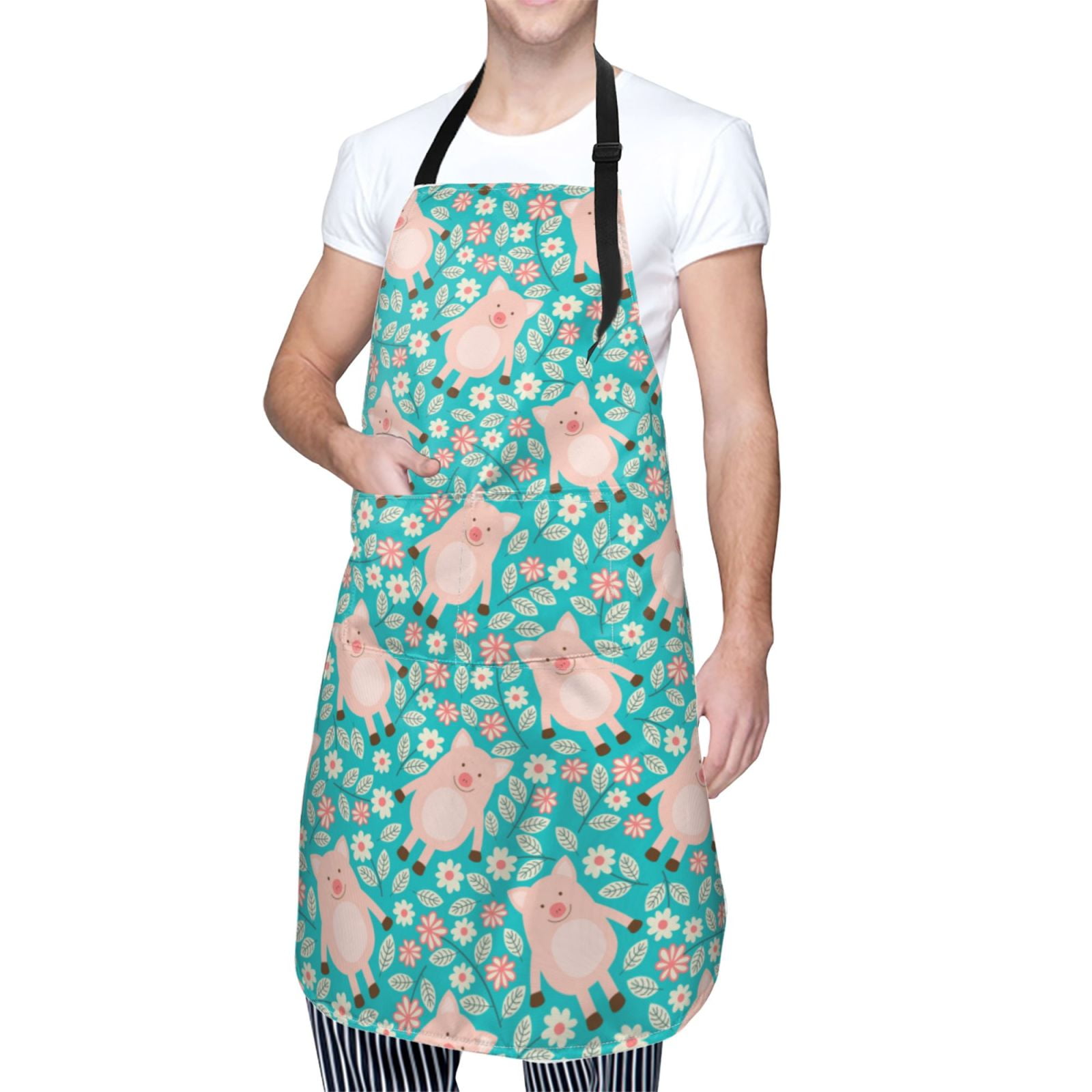 Cauagu Pig And Flower Aprons with Pockets,Waterproof Apron for Women ...