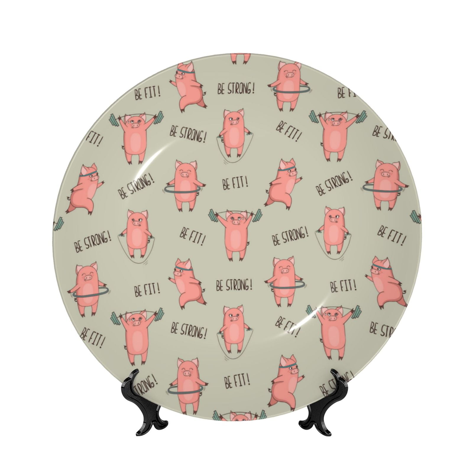 Cauagu Pigs Exercising Print Bone China Decorative Plate, Wall Mount ...