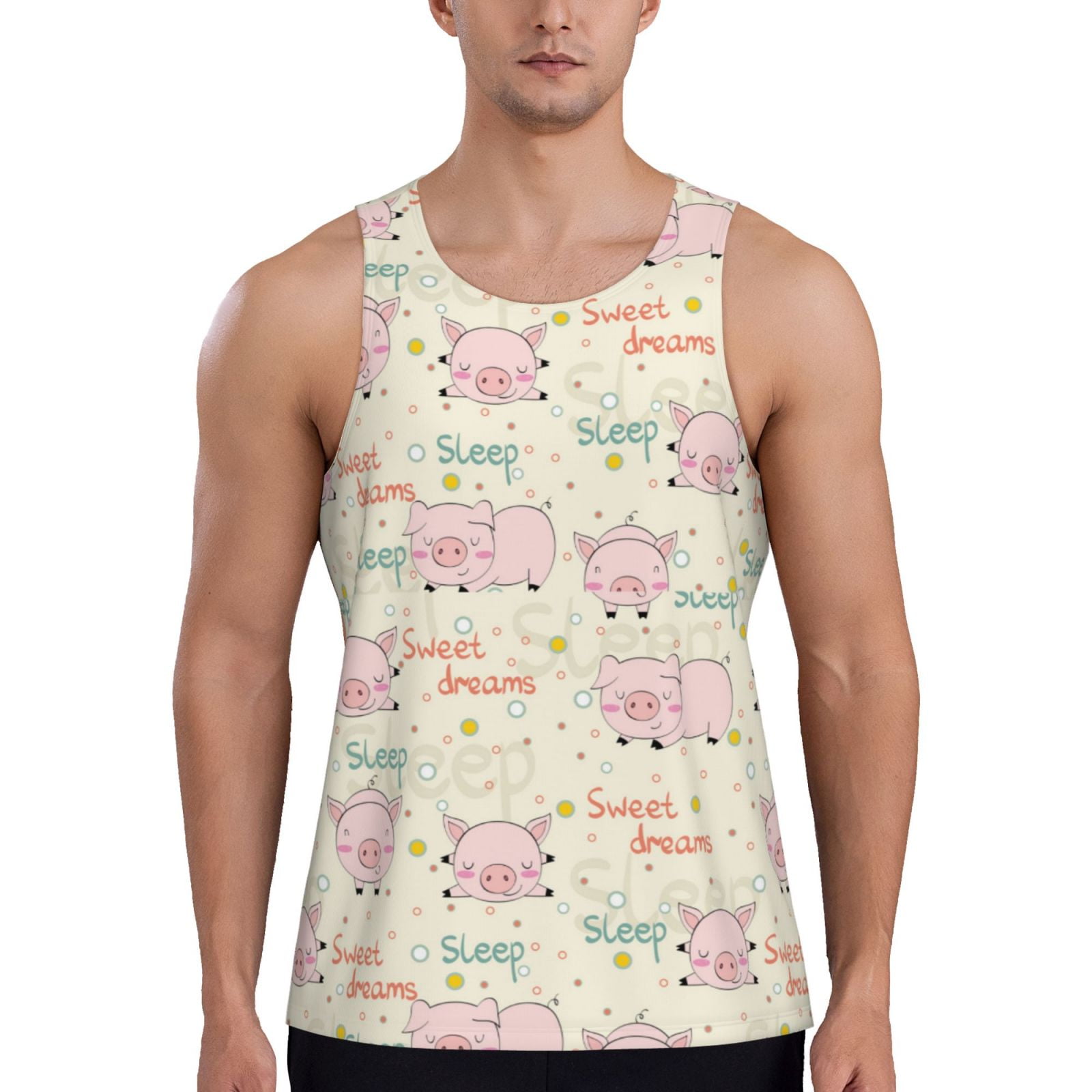 Cauagu Pigs Sleep Print Men's Sleeveless Muscle Shirts,Tank Tops Quick ...