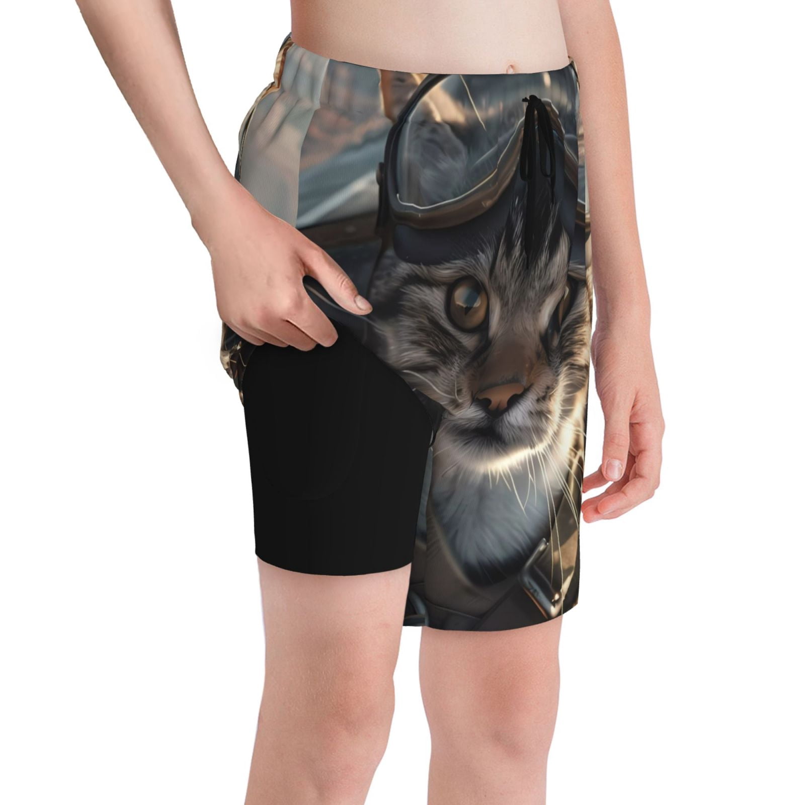 Cauagu Pilot Cat In Vintage Plane Print Swim Trunks for Men,Youth Boys ...