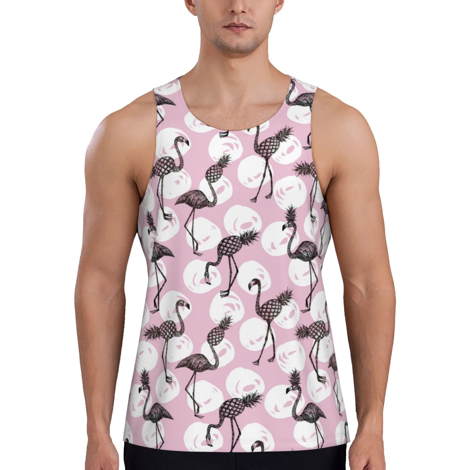 Cauagu Pineapple Flamingo Print Men's Sleeveless Muscle Shirts,Tank ...