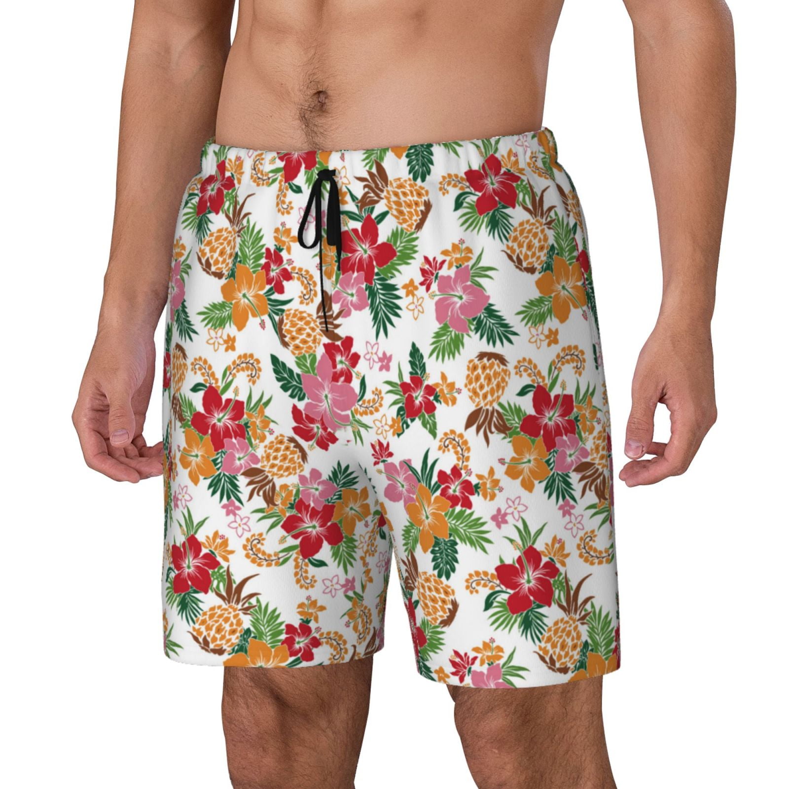 Cauagu Pineapple Flower Print Mens Swim Trunks Quick Dry Board Shorts ...